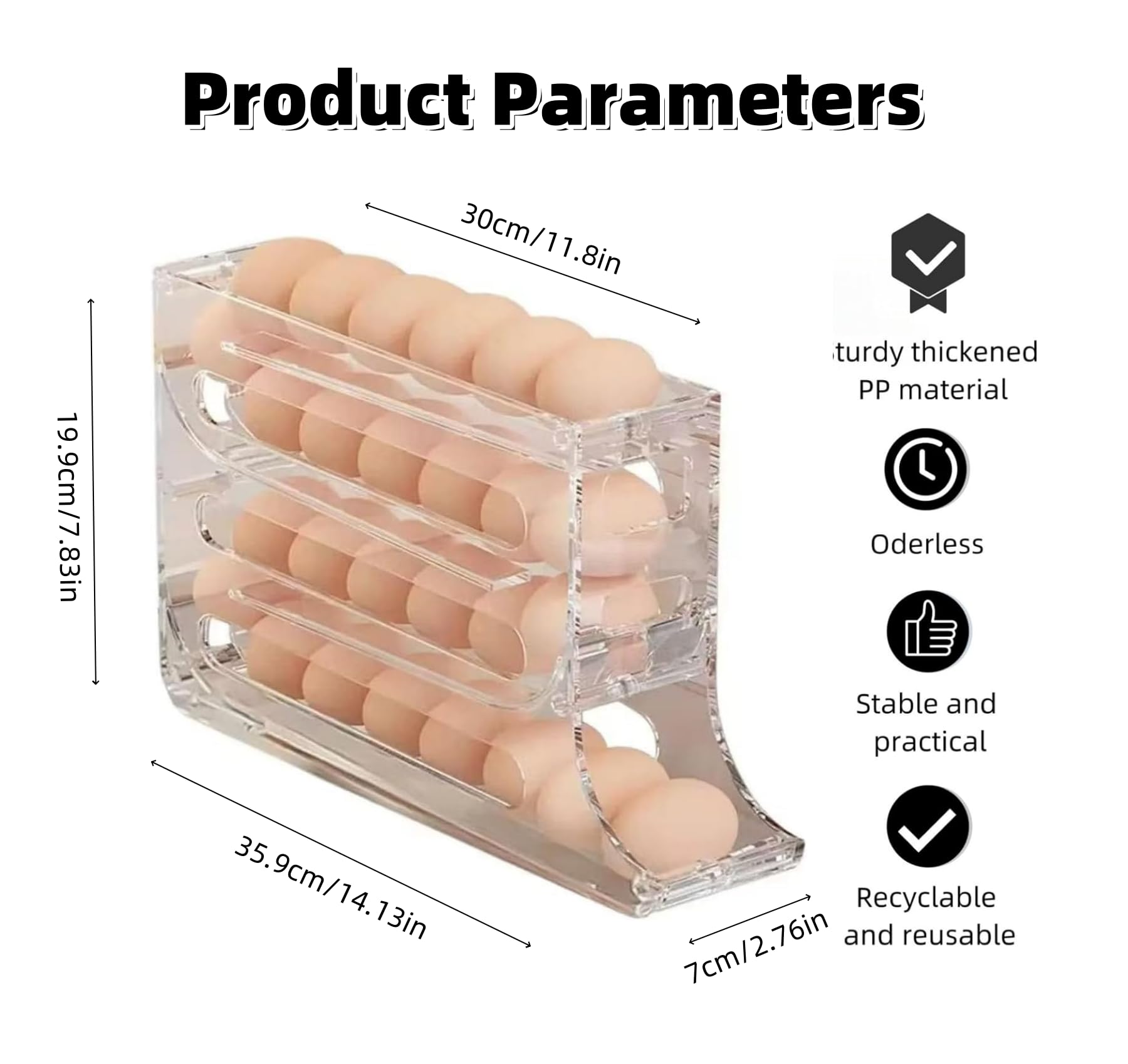 Lshnrd 4 Tiers Egg Holder for Fridge,Auto Rolling Egg Fridge Organizer,Space-Saving Egg Dispenser Holder for Refrigerator,Large Capacity Egg Storage Rack(Transparent)