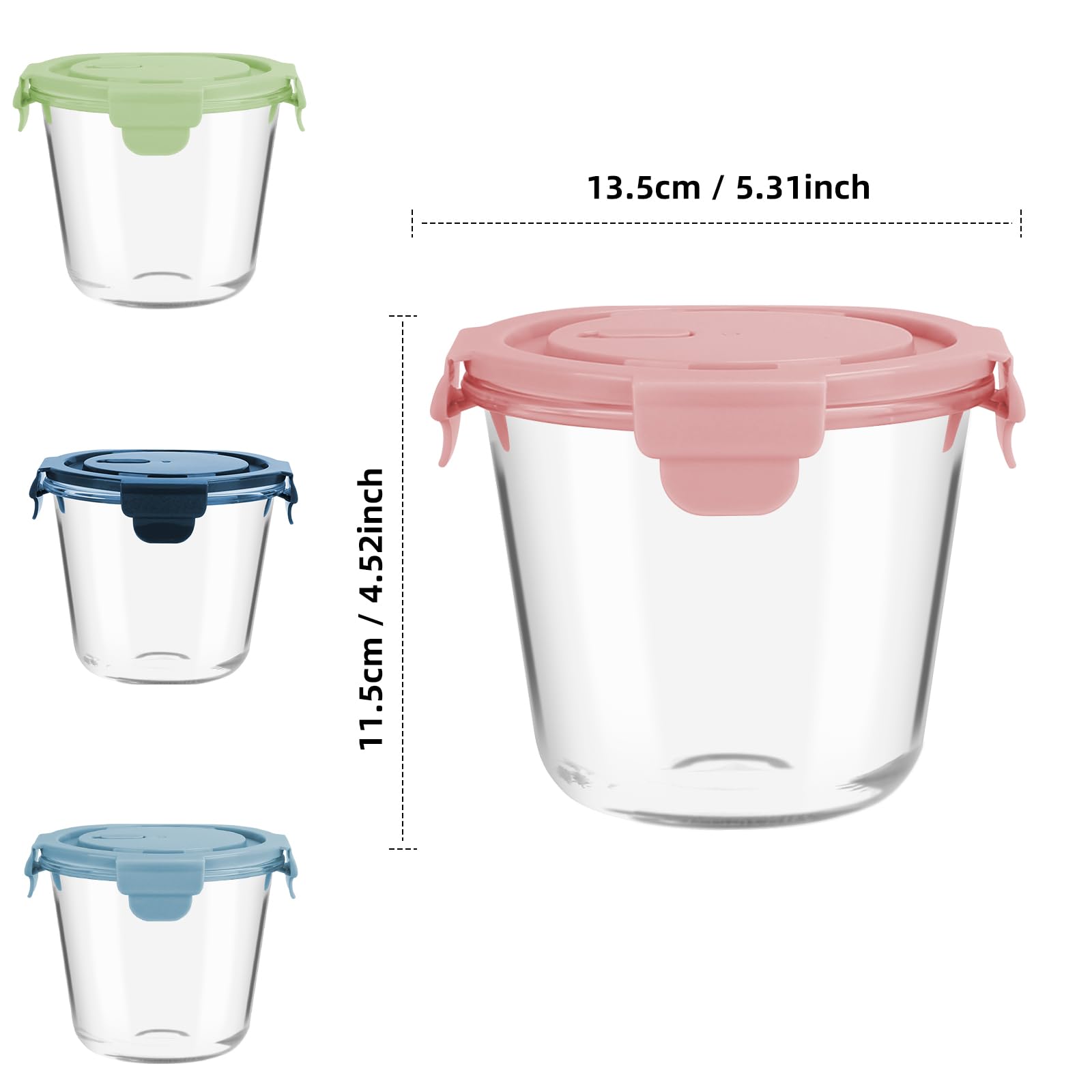 4 Pack Glass Meal Prep Containers with Airtight Lids, Leak-proof Round Storage Containers Set, Reusable Glass Soup Containers Overnight Oats Containers for Leftover, Soup, Fruit