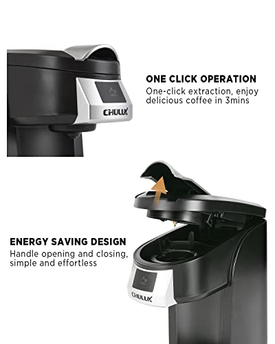 CHULUX Upgrade Single Serve Coffee Maker, 12oz Fast Brewing Machine Brewer Compatible With Pods & Reusable Filter, Auto Shut-Off, One Button Operation, for Hotel, Office, or Travel