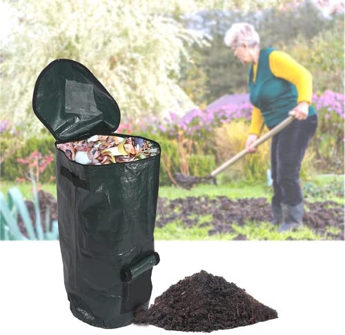 Garden Compost Bag, Outdoor Compost, Reusable Garden Waste Bag with Lid, Collapsible Leaf Lawn Bags (2 Pack 15 Gallon/34 Gallon Multifunction Gardening Container) Green