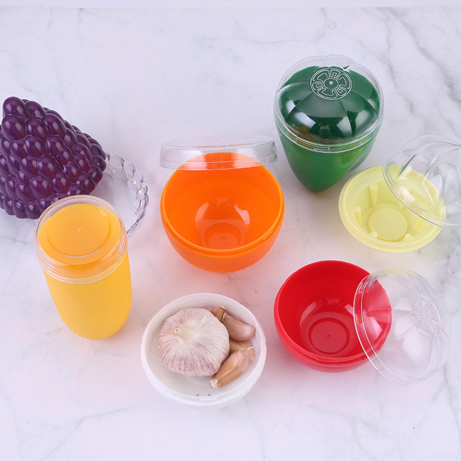 Tiydiygo 4PCS Transparent Fruit Vegetable Storage Containers for Refrigerators,Onion Garlic Lemon Tomatoes Shape Crisper Fresh Food Savers Storage Keeper for Fridge, Clear, TG146302334