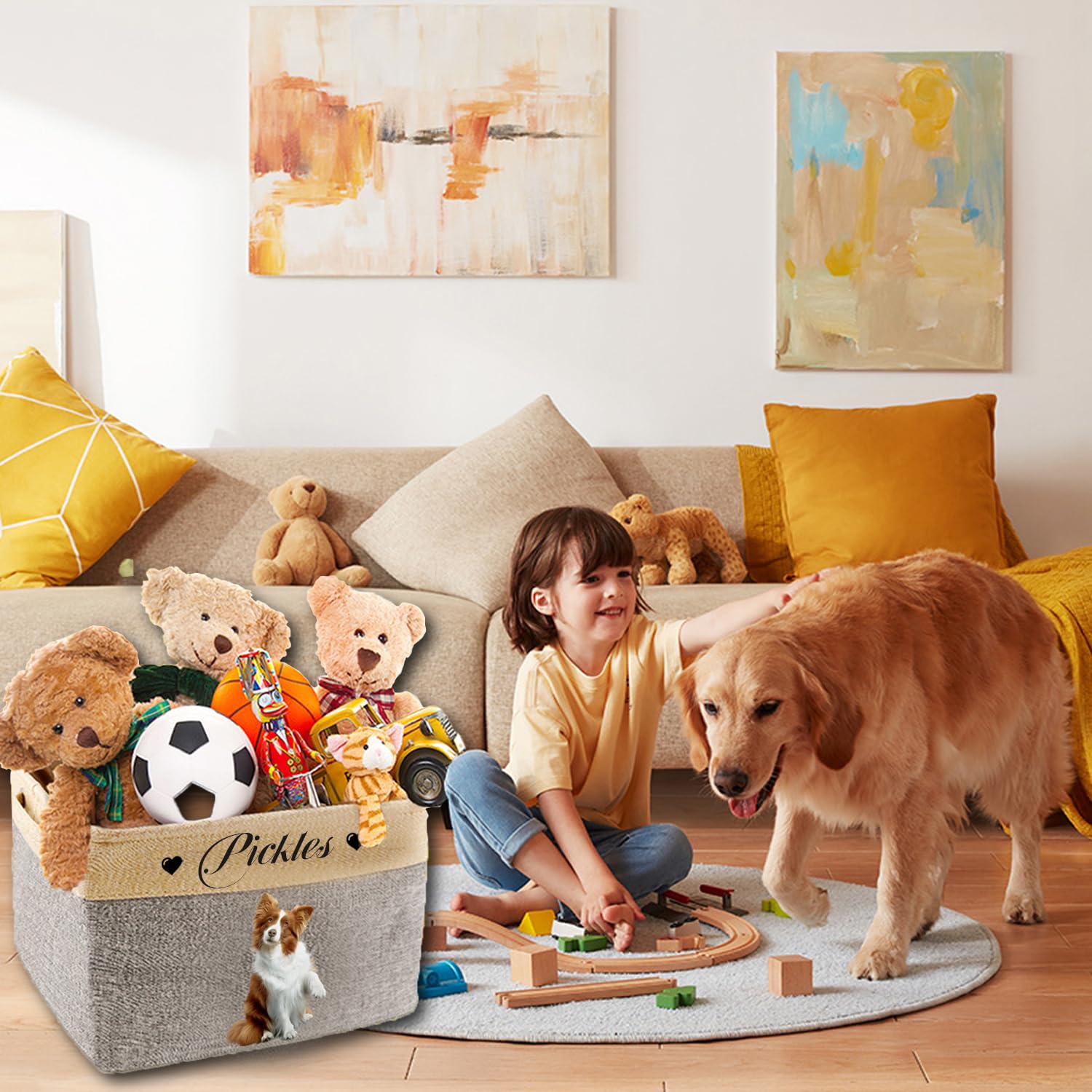 generic Custom Pet Toy Organizer Personalized Pet Folding Storage Basket Stores Dog Toys Dog Blankets & Clothes (dark brown)…