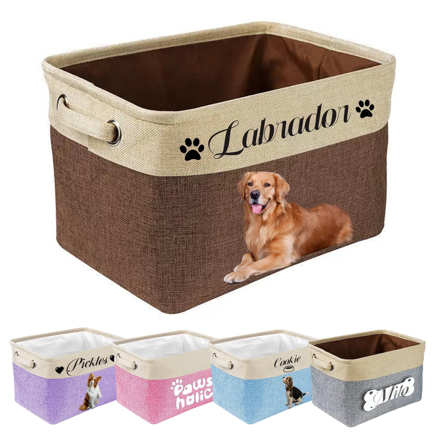 generic Custom Pet Toy Organizer Personalized Pet Folding Storage Basket Stores Dog Toys Dog Blankets & Clothes (dark brown)…