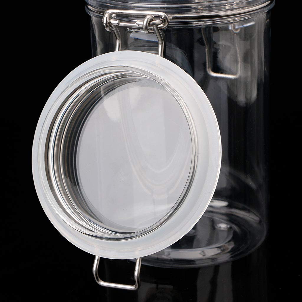 caralin 1500ML Plastic Round Clip Top Storage Jar With Airtight Seal Lid Food Container Pet+Silicone Pad+304 Stainless Steel