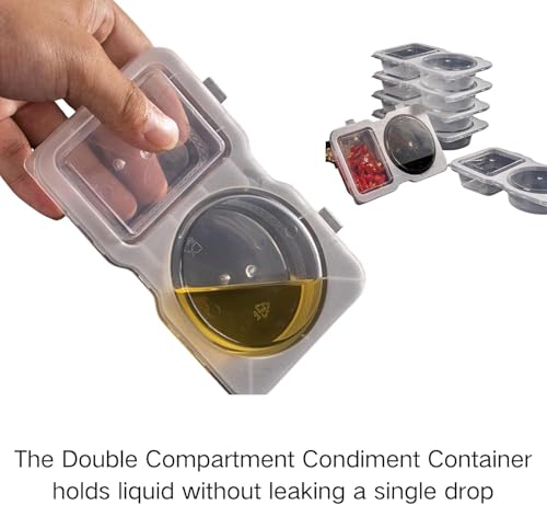 mikloza 5/15/25PCS Double Compartment Condiment Container, Portable Reusable Sauce Container, Dual Compartment Containerfor for Condiment, Dip, Sauce, Sampling and Travel Snacks (5Pcs)