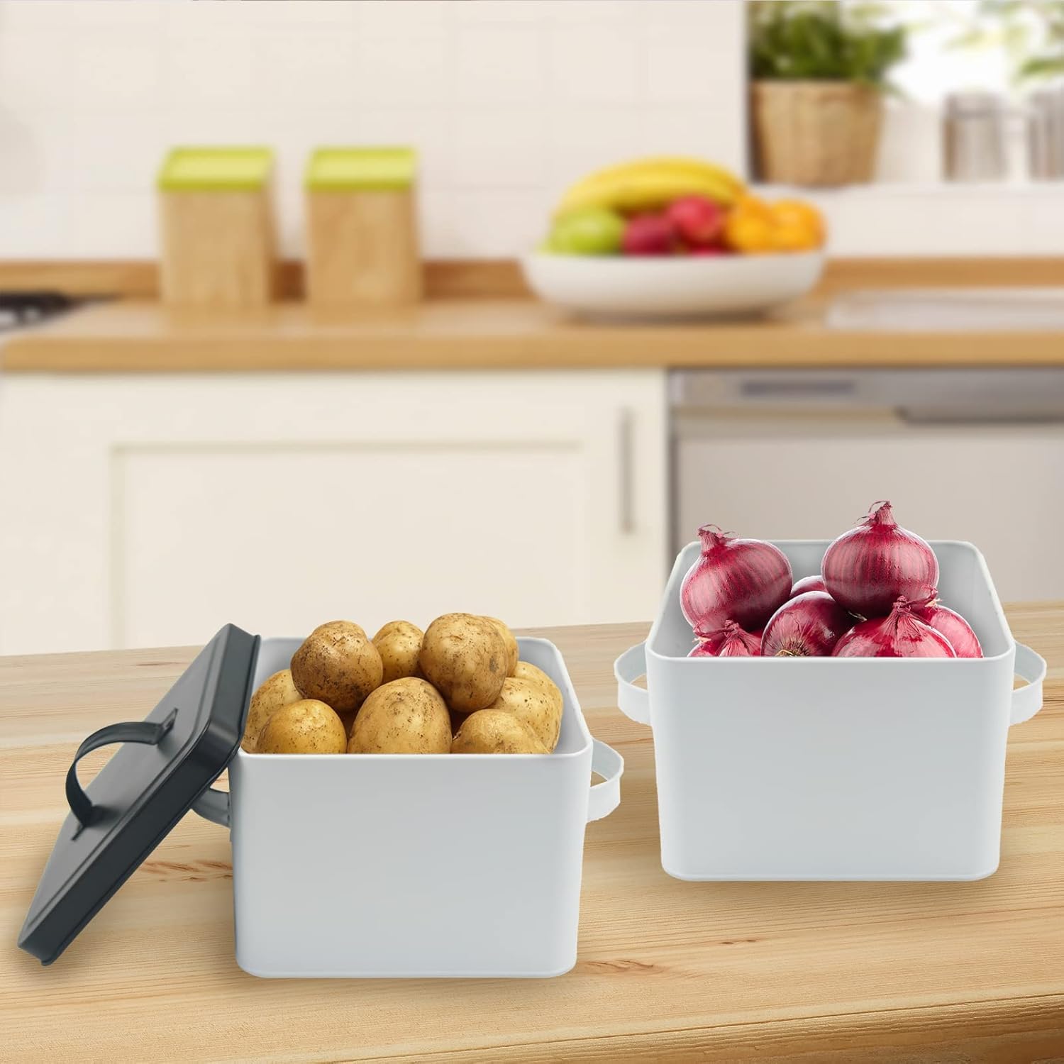 LF LIKEFAIR Kitchen Canisters for Countertop Set of 2 with Customizable Chalkboard Labels & Marker Pen - Iron Kitchen Canisters with Lids - Canisters Sets for the Kitchen - White Kitchen Canister Set