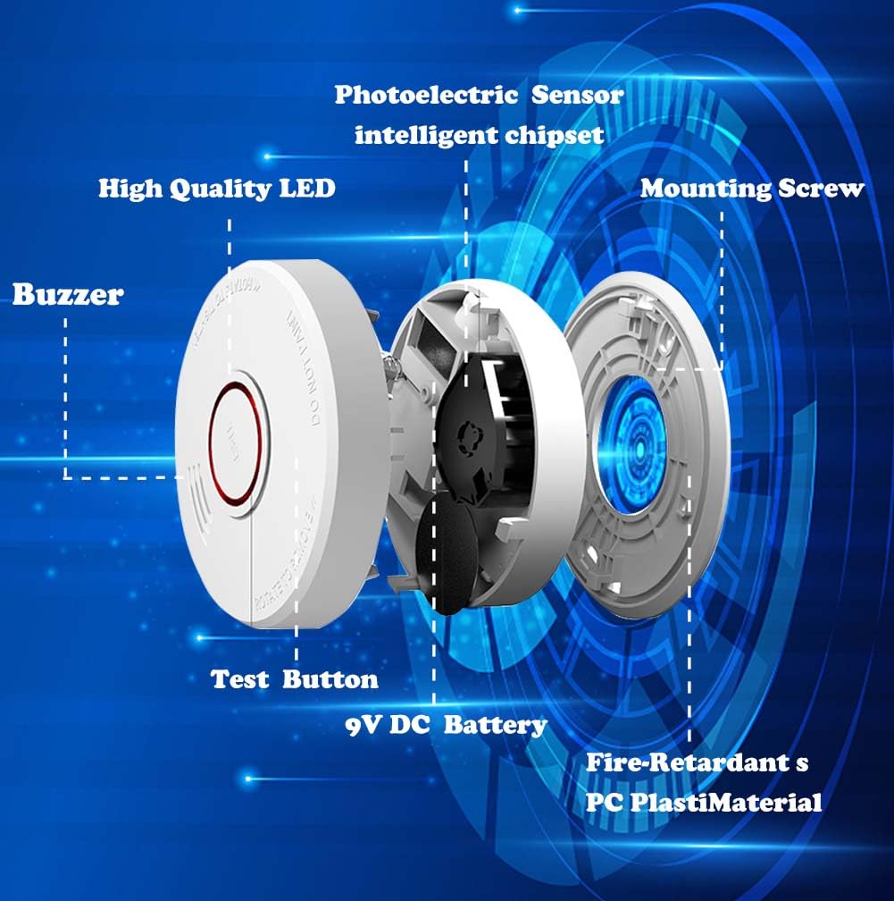 LSHOME 4 Pack Smoke Detector Fire Alarms 9V Battery Operated Photoelectric Sensor Smoke Alarms Easy to Install with Light Sound Warning, Test Button,9V Battery Included Fire Safety For home (GS526A-4)
