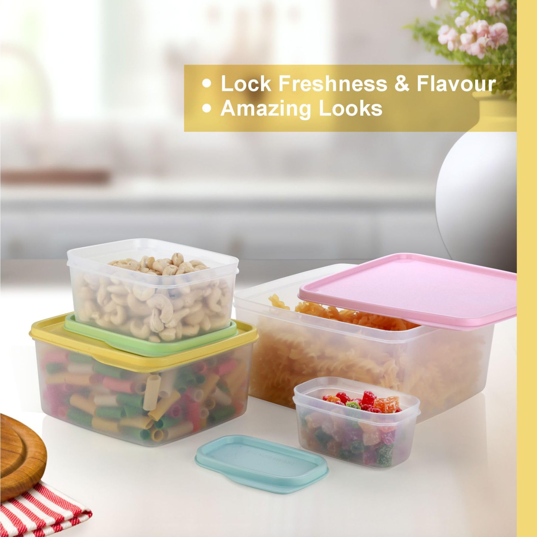 Food Storage Containers with Lids Set of 4 - 5oz, 16oz, 27oz, 84oz Leakproof Airtight Food Storage Containers β Non-BPA Transparent Plastic Containers for Food β Space Saving Nesting Design
