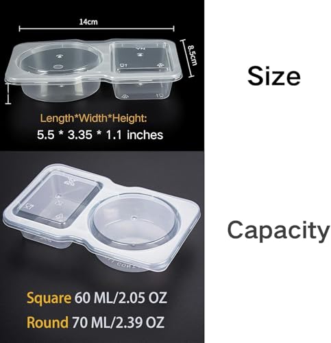 mikloza 5/15/25PCS Double Compartment Condiment Container, Portable Reusable Sauce Container, Dual Compartment Containerfor for Condiment, Dip, Sauce, Sampling and Travel Snacks (5Pcs)