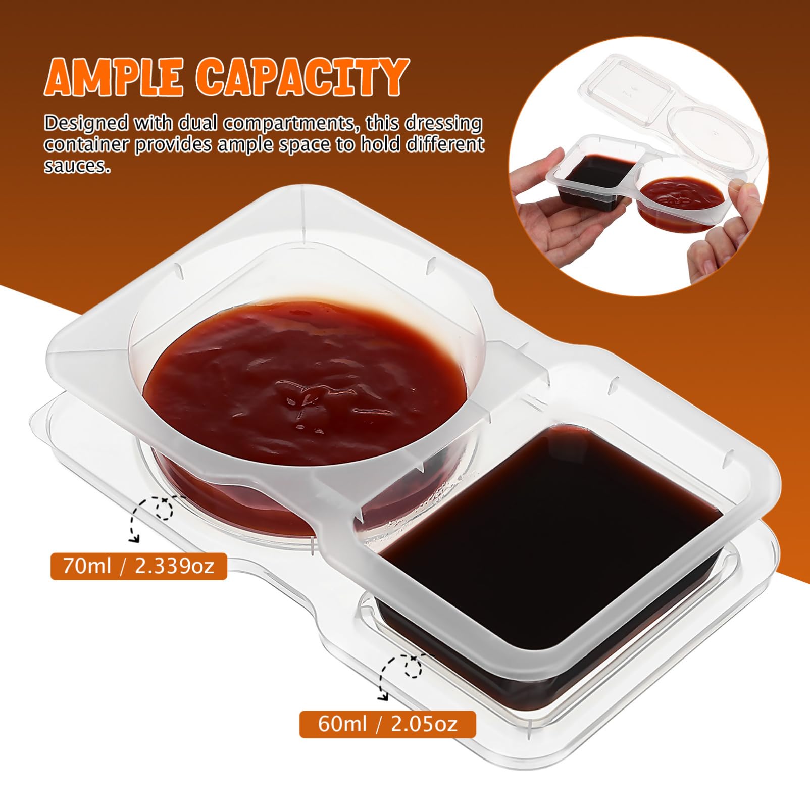 Gatuida Double Compartment Condiment Containers with Lids: 20PCS Disposable 2 Compartment Condiment Containers Seasoning Cup for Sauce Salad Travel Sampling