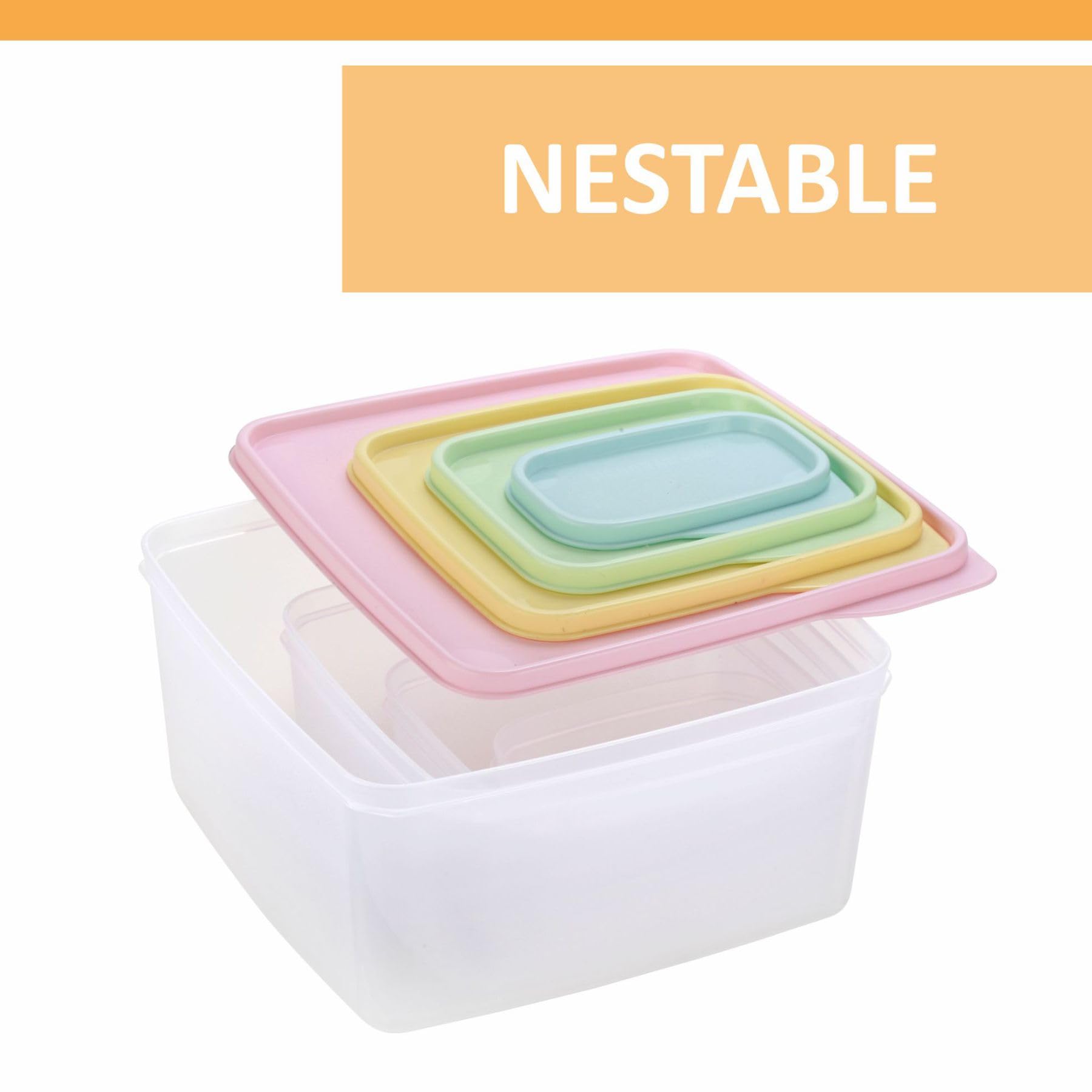Food Storage Containers with Lids Set of 4 - 5oz, 16oz, 27oz, 84oz Leakproof Airtight Food Storage Containers β Non-BPA Transparent Plastic Containers for Food β Space Saving Nesting Design