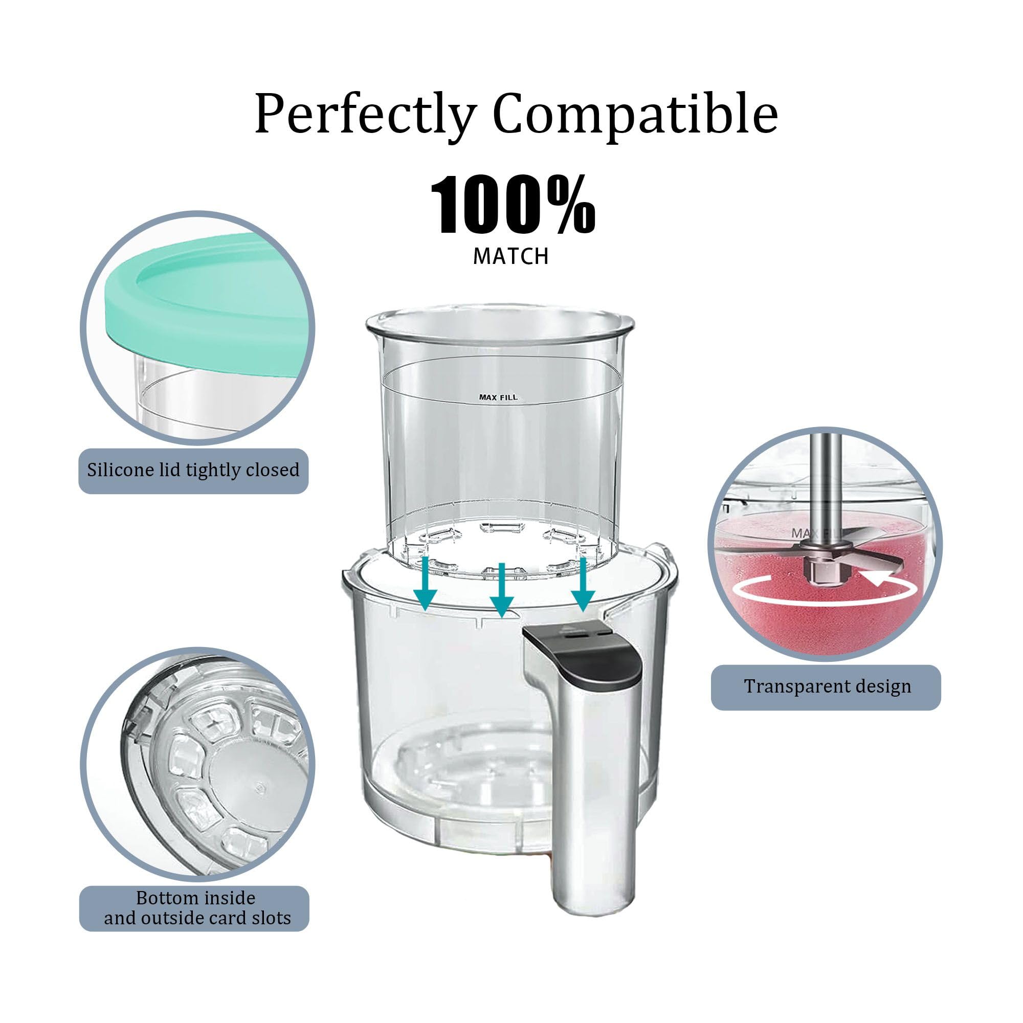 Creami Pints and Lids for Ninja - 4 Pack, 16 oz Cups Compatible with NC299AMZ & NC300s Series Ice Cream Maker Machine, Smoothie Pot Creamy Containers Cups Jars Tubs Canisters Set, Creamer Accessories