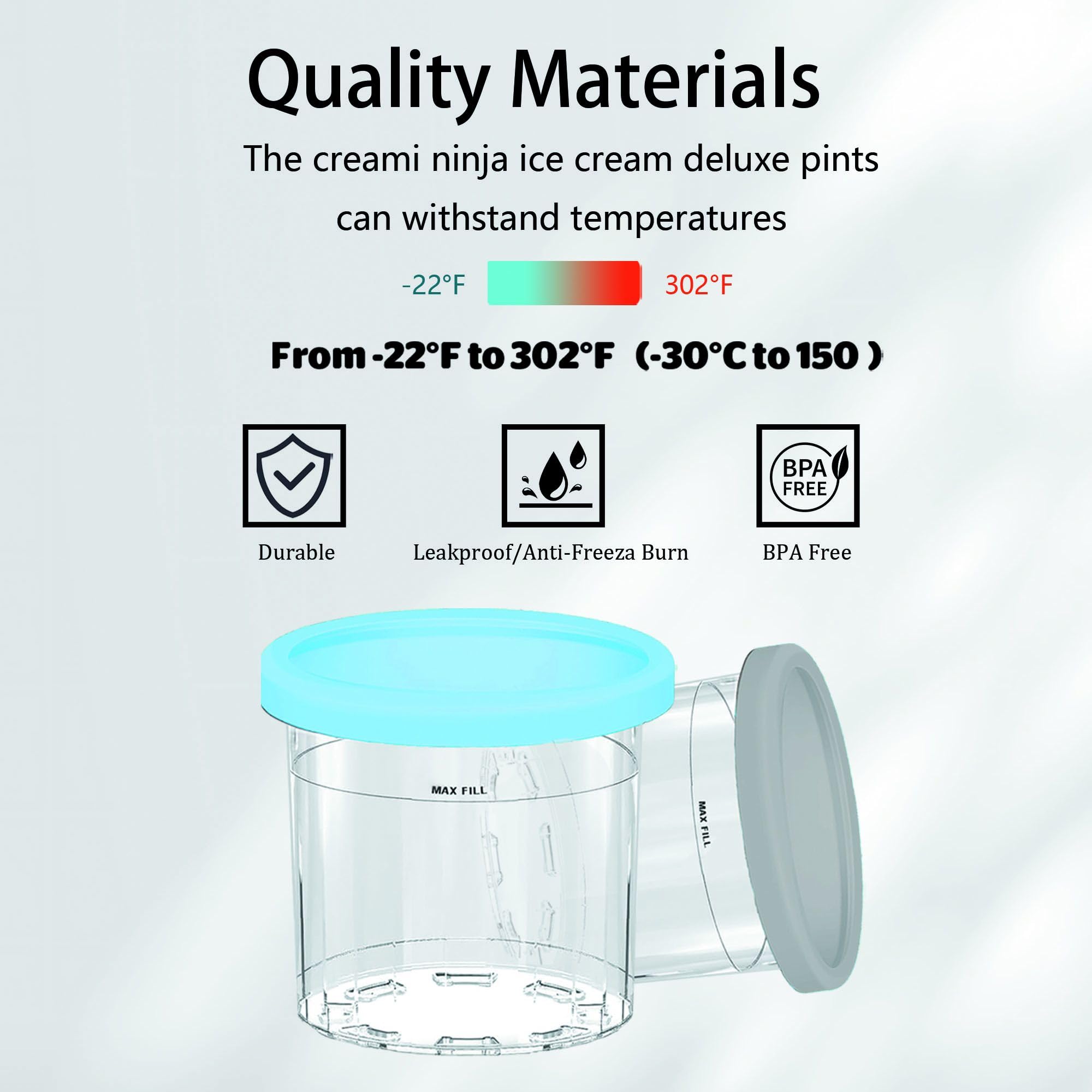 Creami Pints and Lids for Ninja - 4 Pack, 16 oz Cups Compatible with NC299AMZ & NC300s Series Ice Cream Maker Machine, Smoothie Pot Creamy Containers Cups Jars Tubs Canisters Set, Creamer Accessories