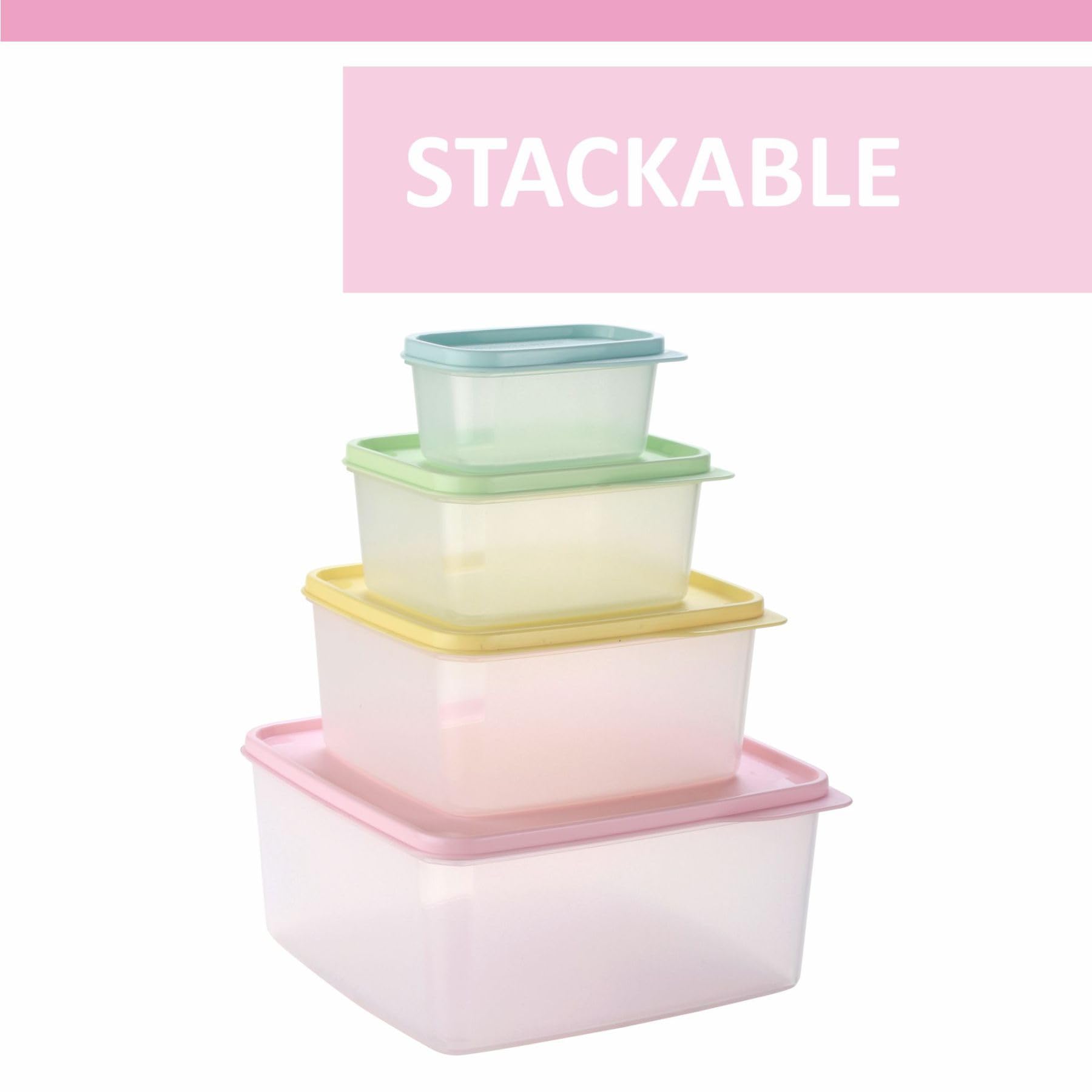 Food Storage Containers with Lids Set of 4 - 5oz, 16oz, 27oz, 84oz Leakproof Airtight Food Storage Containers β Non-BPA Transparent Plastic Containers for Food β Space Saving Nesting Design
