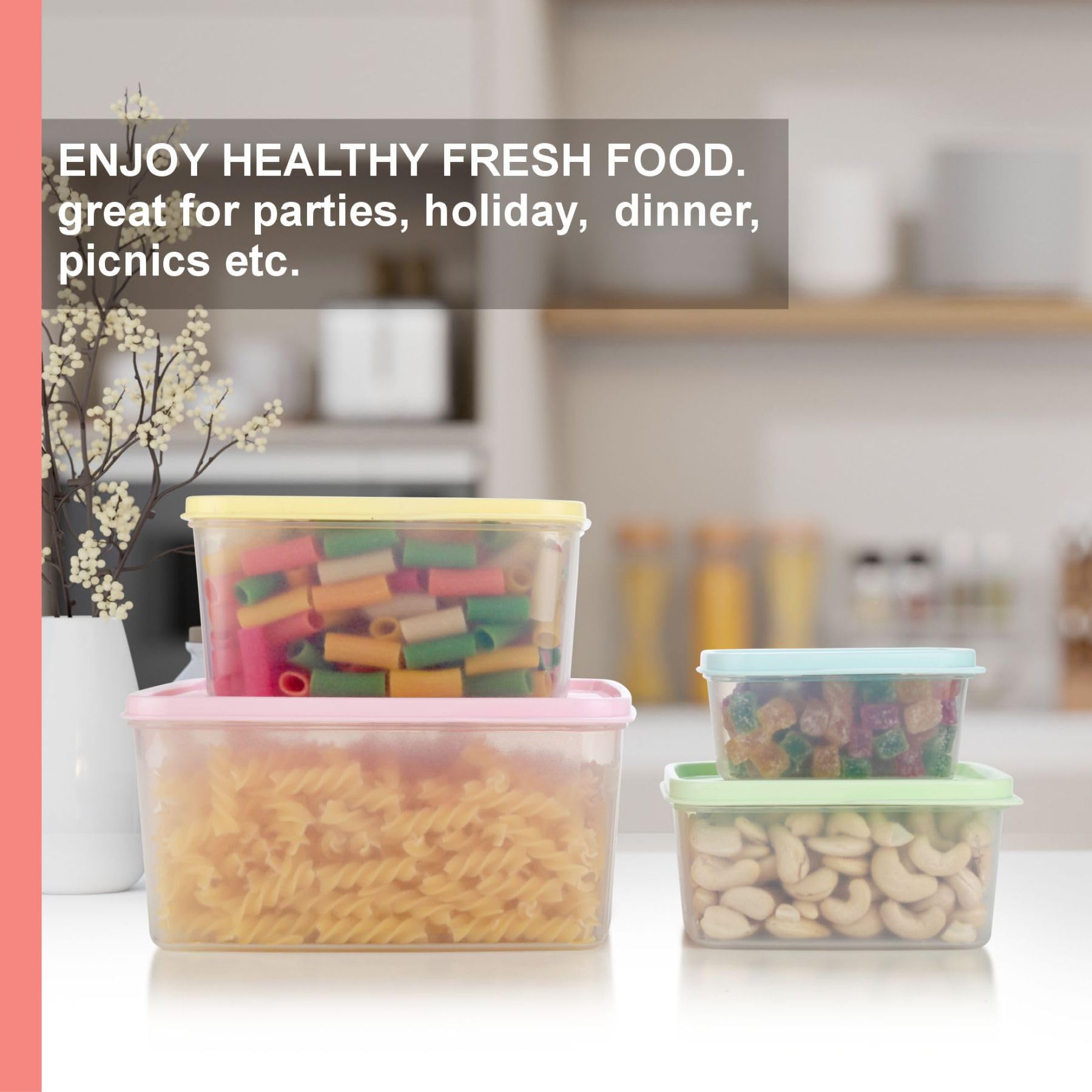 Food Storage Containers with Lids Set of 4 - 5oz, 16oz, 27oz, 84oz Leakproof Airtight Food Storage Containers β Non-BPA Transparent Plastic Containers for Food β Space Saving Nesting Design