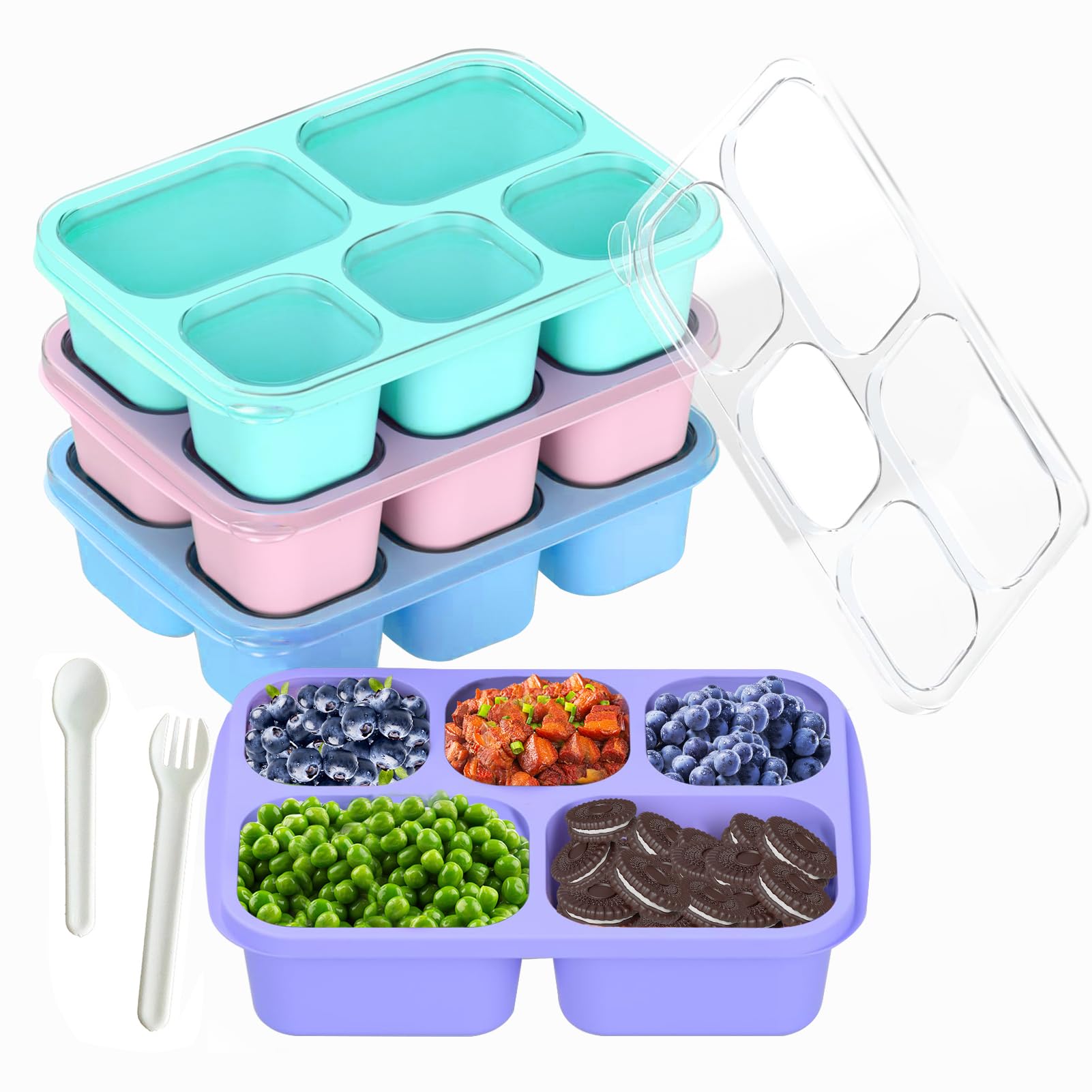 NOEAIKE 4 Pack Snackle Box Container,Lunchable Container Bento Box for Kids & Adult 5-Compartment Food Containers for Storage Fruit,Veggie,Charcuterie,Suitable Picnics,Party,School,Work and Travel
