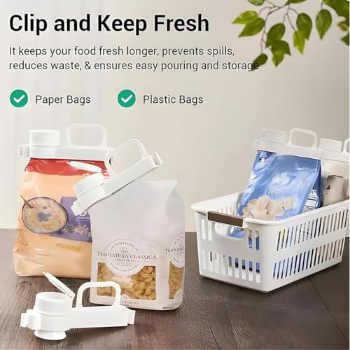 Food Bag Sealing Clip with Pour Spout, Chip Bag Clips, Chip Bag Clips Set, Seal Pour Food Storage Bag Clip for Snack,Oatmeal,Coffee,Potato Chips (4Pcs)