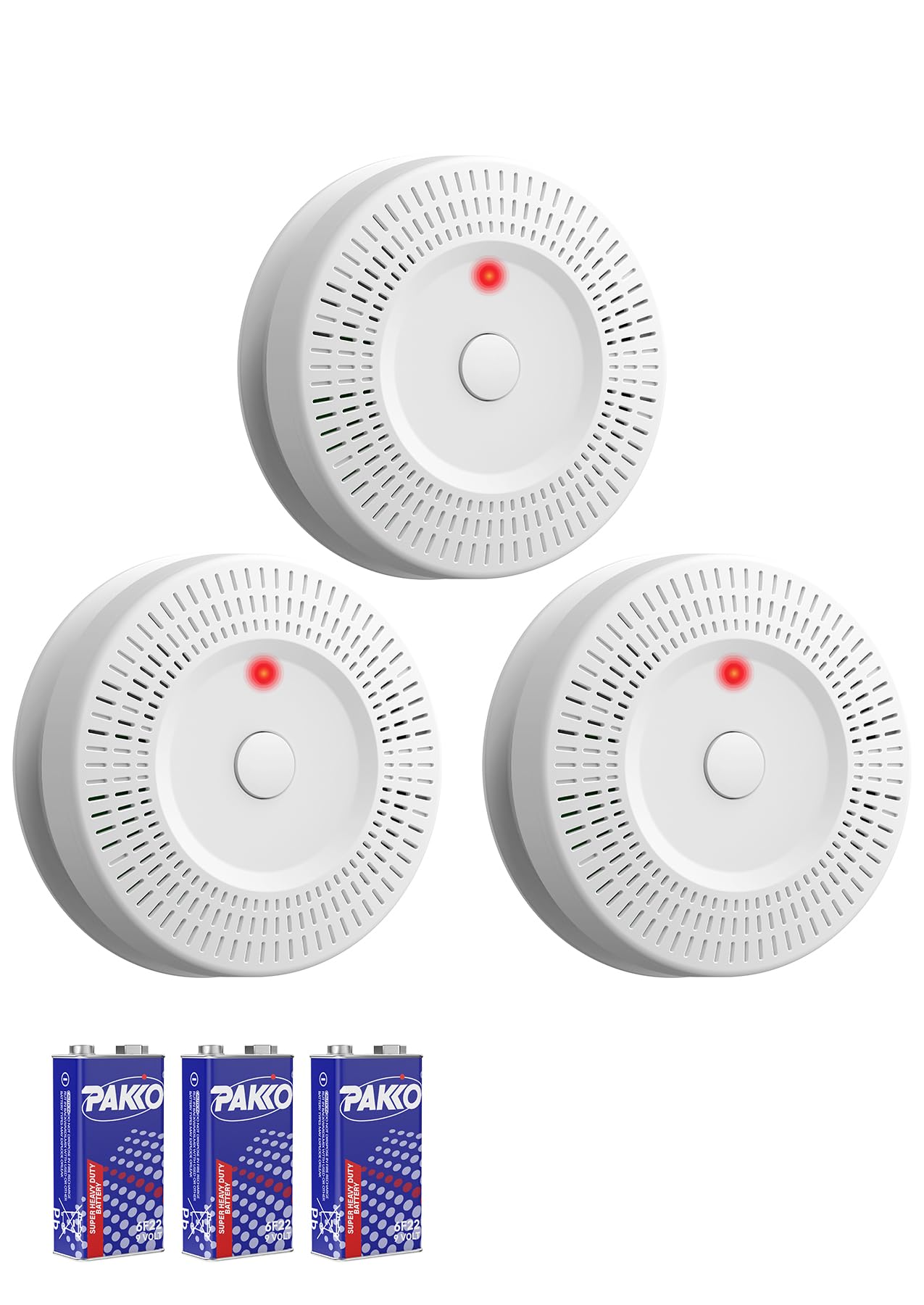 Smoke Detector, ‎Lecoolife, ‎9V Battery Operated Smoke Alarm with LED Indicator, Silence Button, Battery Powered 10-Year, White, 3 Pack