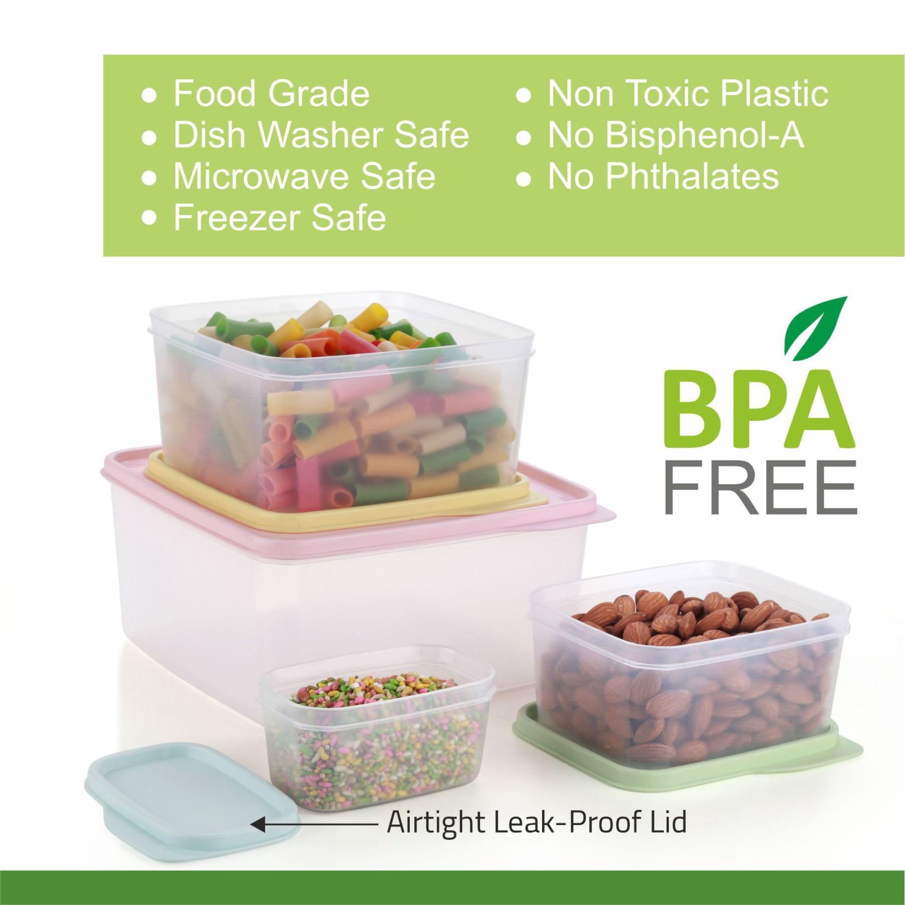 Food Storage Containers with Lids Set of 4 - 5oz, 16oz, 27oz, 84oz Leakproof Airtight Food Storage Containers β Non-BPA Transparent Plastic Containers for Food β Space Saving Nesting Design