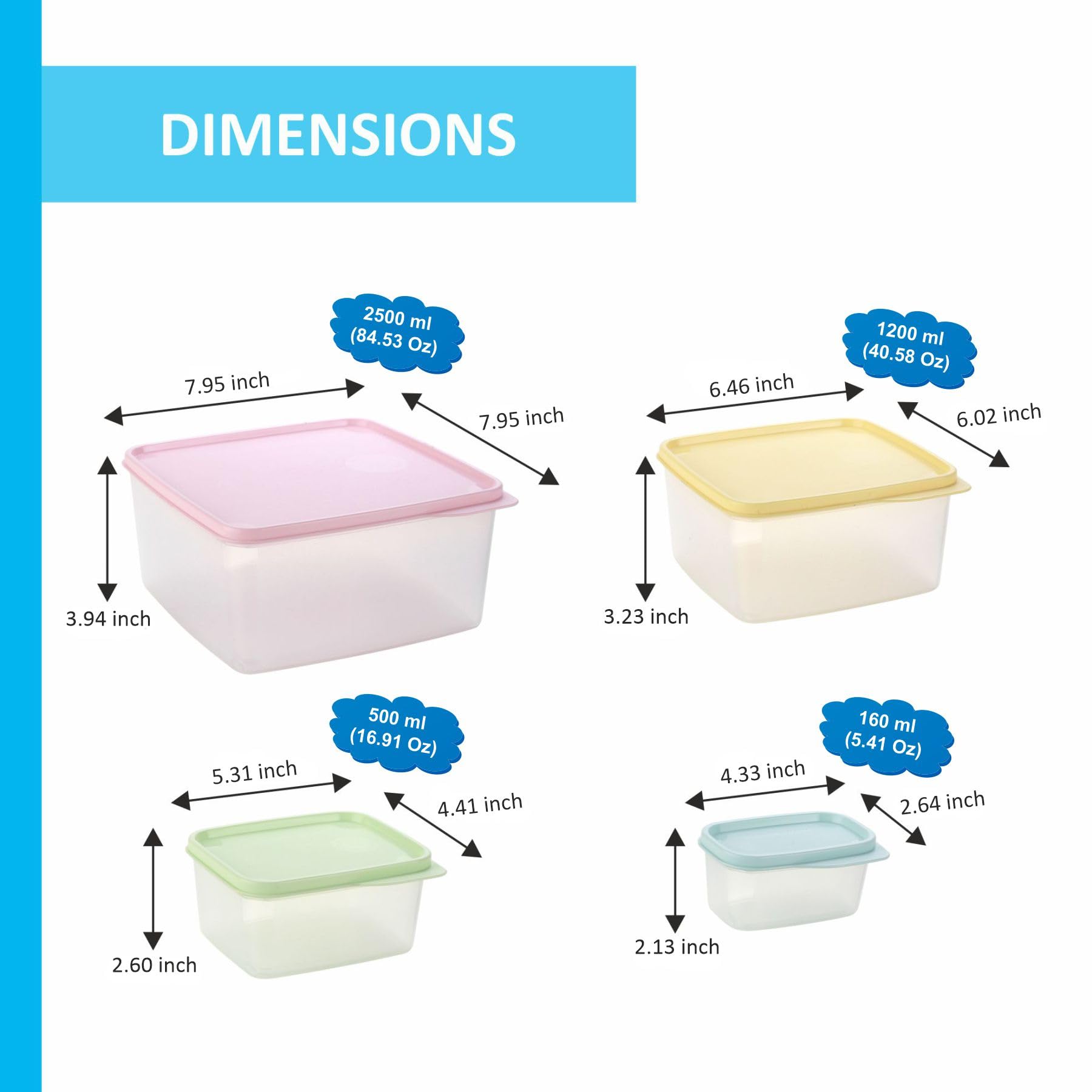 Food Storage Containers with Lids Set of 4 - 5oz, 16oz, 27oz, 84oz Leakproof Airtight Food Storage Containers β Non-BPA Transparent Plastic Containers for Food β Space Saving Nesting Design