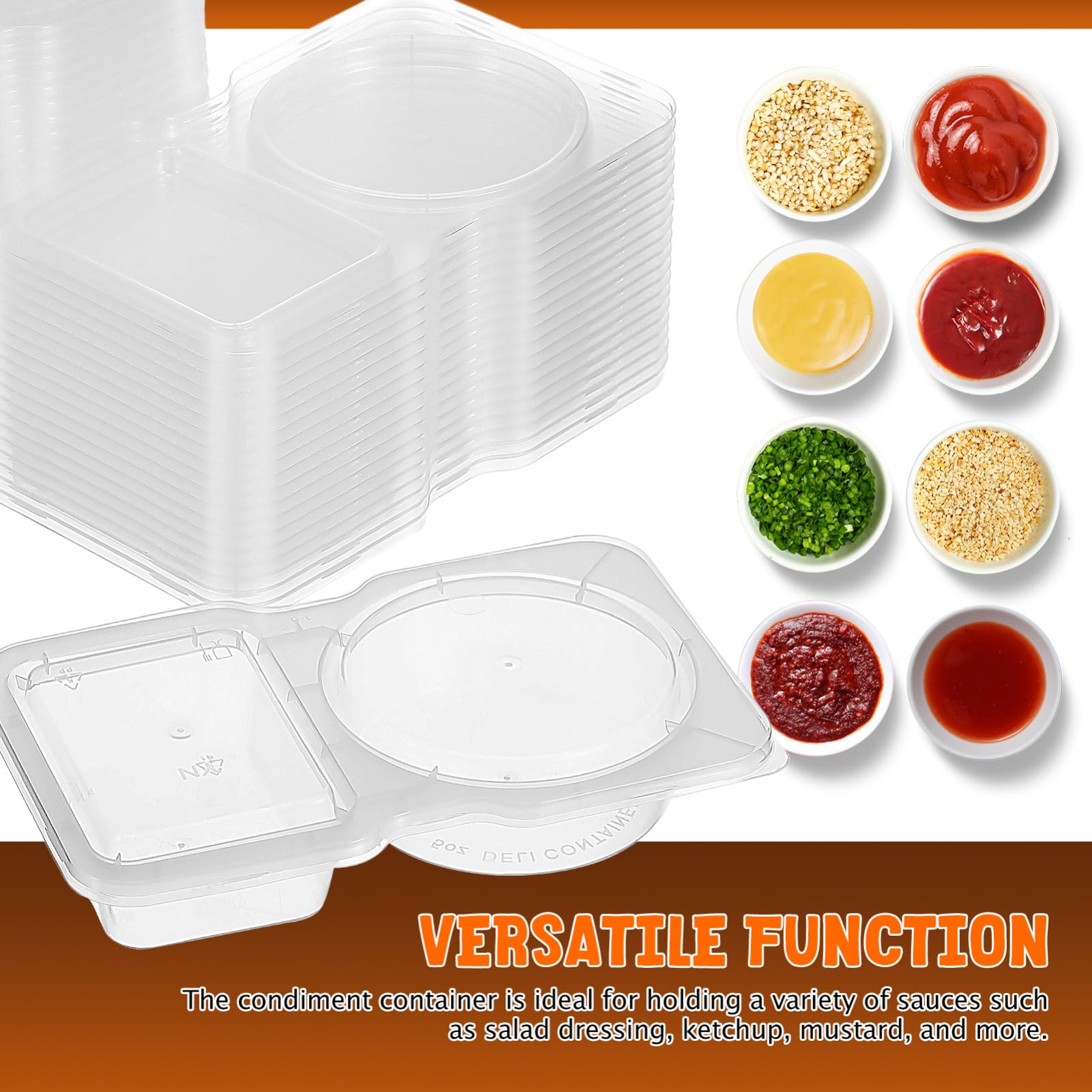 Gatuida Double Compartment Condiment Containers with Lids: 20PCS Disposable 2 Compartment Condiment Containers Seasoning Cup for Sauce Salad Travel Sampling