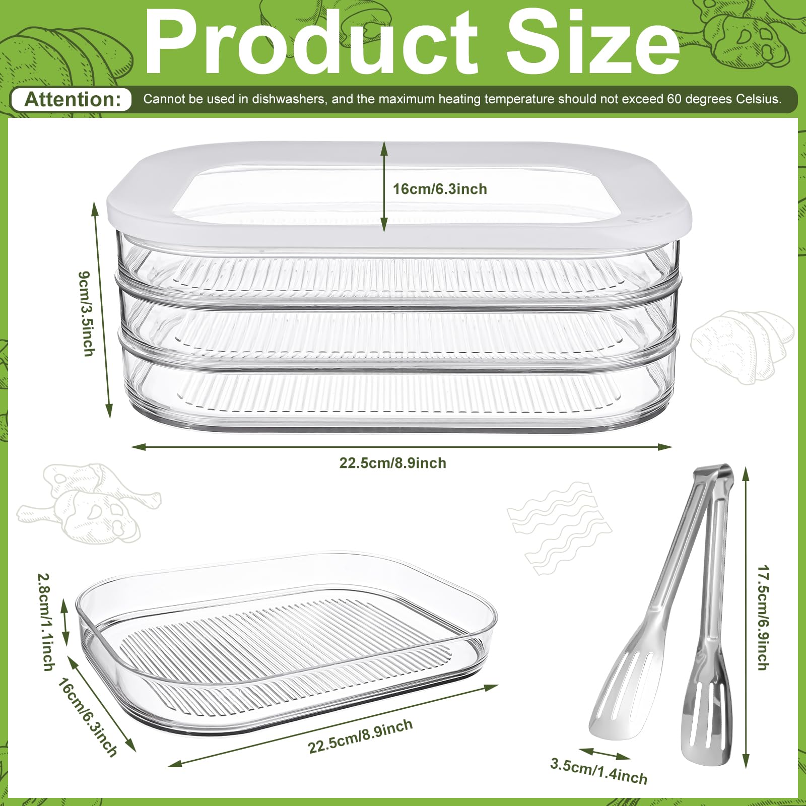 JolliKids 2 Pack Deli Meat Container for Fridge, Organizer Bacon Containers for Refrigerator, Stackable Food Storage Boxes with Lids and Food Tongs for Lunchmeat, Cold Cuts, Salami, BPA Free