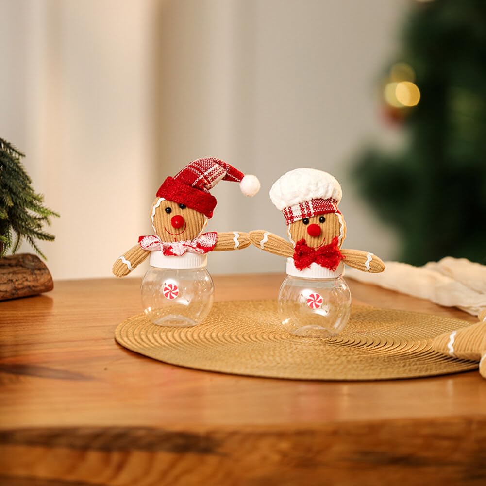 EUBUY 2Pcs Christmas Candy Jar with Gingerbread Man Shape Xmas Gingerbread Storage Organizer Xmas Cookie Jars Candy Box Christmas Party Snowman Container Gingerbread Decorations