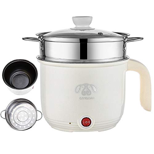 Wxvimi Electric Noodle Pot,Electric Hot Pot,Rapid Noodles Cooker, 1.8L Electric Cooker,Mini Steamer with Steaming Rack,Non-Stick Casserole, Suitable for Noodles,Eggs, Dumplings, Soup, Porridge(khaki)