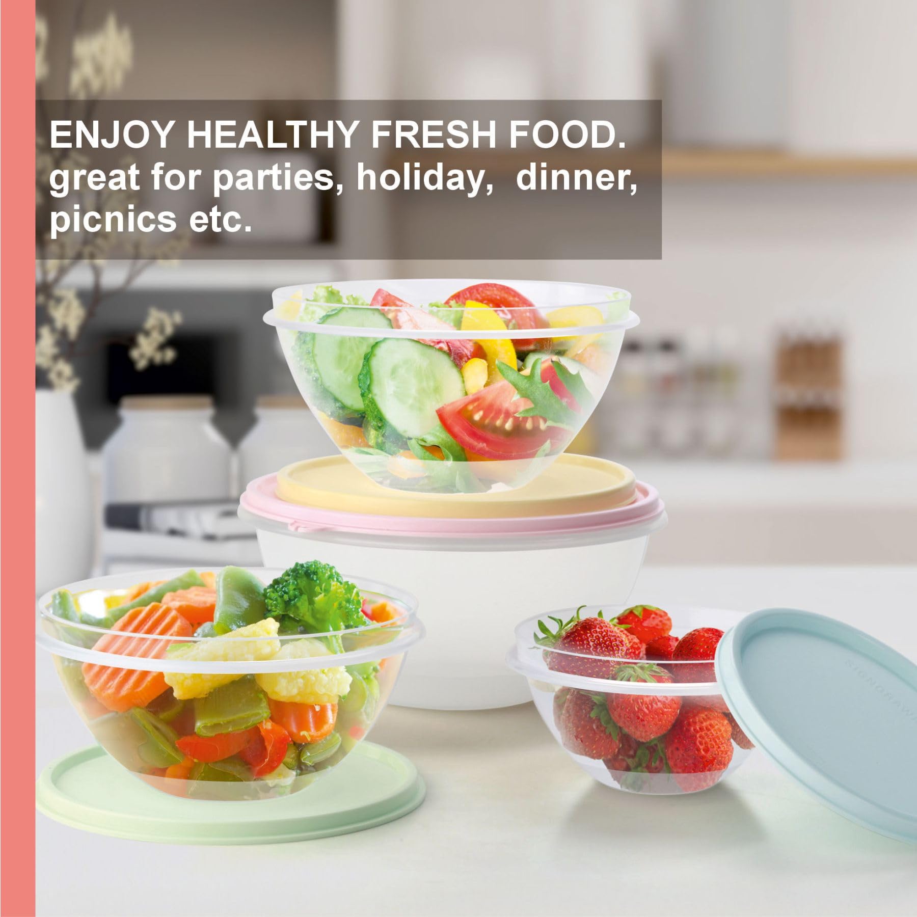 Food Storage Containers with Lids Set of 4 - 60oz, 40oz, 27oz, 13oz Meal Prep Containers Reusable Plastic β Food Safe Round Nesting Bowls with Airtight Leakproof Lids β Freezer and Dishwasher Safe
