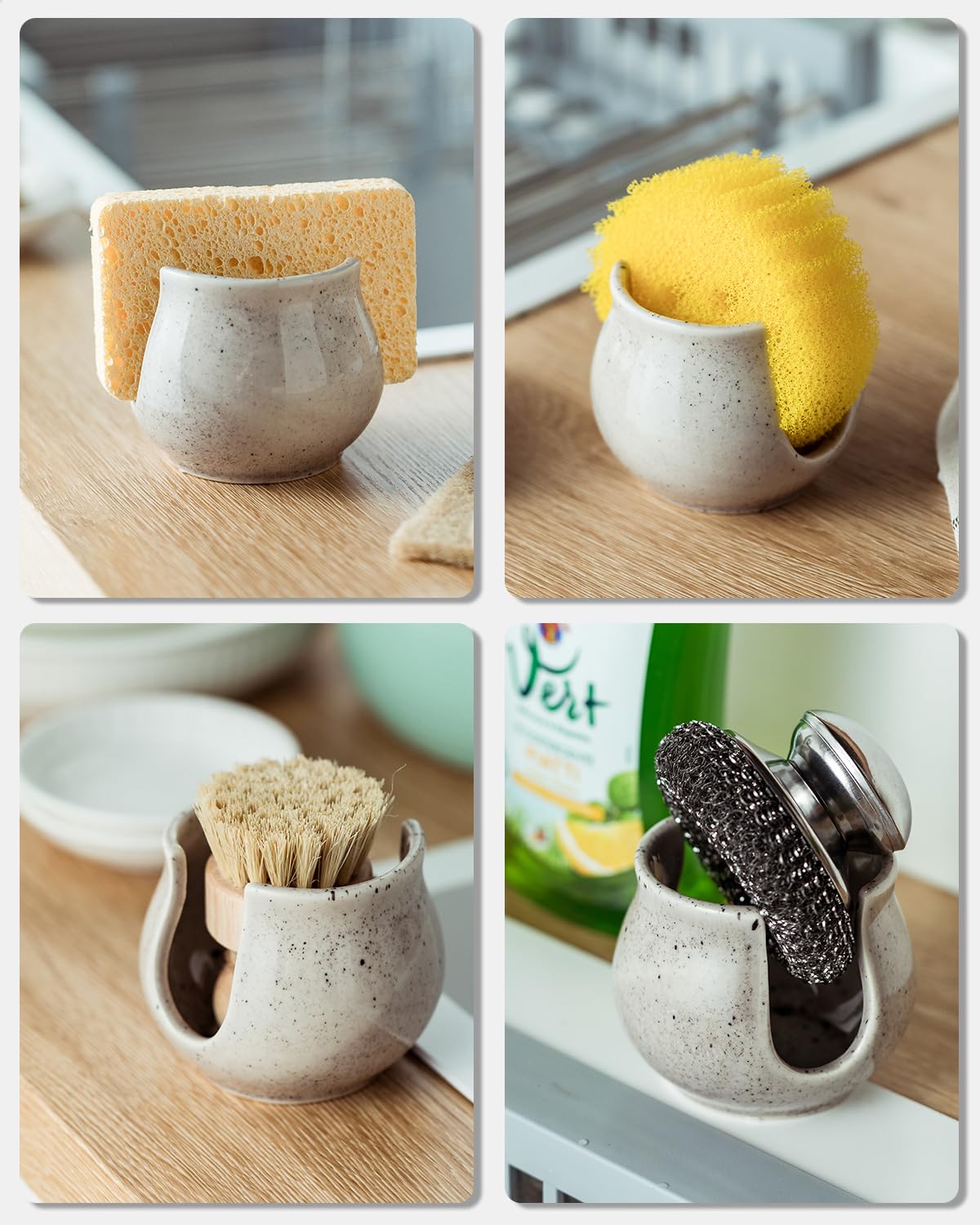 Zoeeker Sponge Holder for Kitchen Sink, Ceramic Dish Sponge Drying Caddy Sponge Rack Kitchen Organizer Cute Kitchen Accessories for Sink Counter, Speckled Glaze