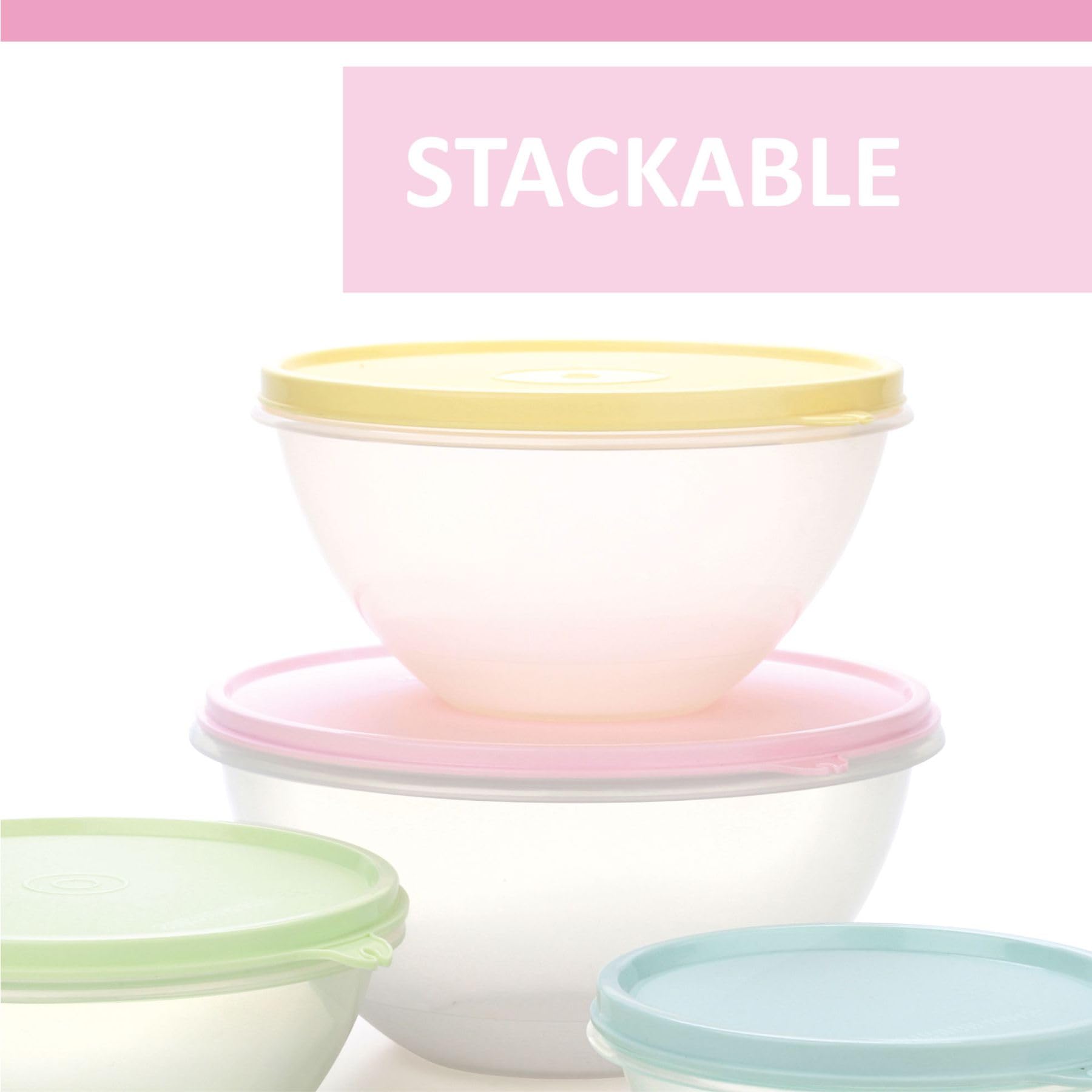 Food Storage Containers with Lids Set of 4 - 60oz, 40oz, 27oz, 13oz Meal Prep Containers Reusable Plastic β Food Safe Round Nesting Bowls with Airtight Leakproof Lids β Freezer and Dishwasher Safe