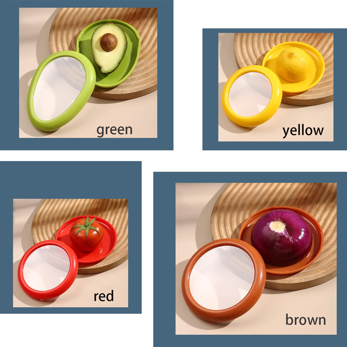 4Pack Silicone Fruit Storage Box, Refrigerator Onion Storage, Avocado Saver Holder, Fruit Storage Containers for Fridge Vegetables Lemons Anti-Oxidation Fruit Containers for Fridge to Keep Fresh