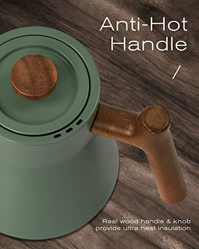 POLIVIAR Electric Gooseneck Kettle, 1200W Electric Tea Kettle Real Wood Handle, 34oz Pour Over Electric Kettle for Coffee & Tea, 18/8 Stainless Steel Inner, Temperature Control & Rapid Heating