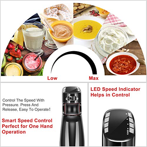 iCucina 4-in-1 Variable Speed Immersion Hand Blender, Powerful 400W DC Motor, One Button Operation Smart Stick Blender with Whisk, Beaker, Chopper attachments, Black