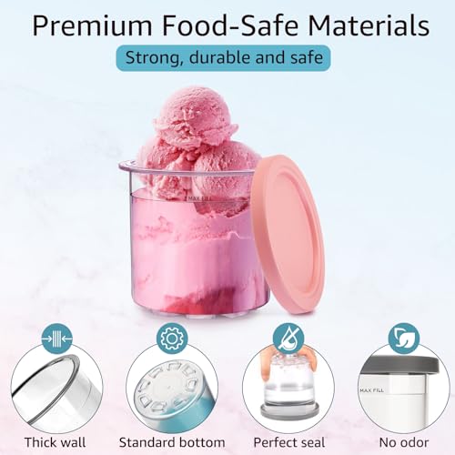 Aelfon Ice Cream Containers for Ninja Creami Pints and Lids 16oz Pint Containers 4Pack Extra Replacement Pints for Ninja Creami NC301, NC300, CN301CO, CN305A Ice Cream Maker(Gray, Green, Pink, Blue)