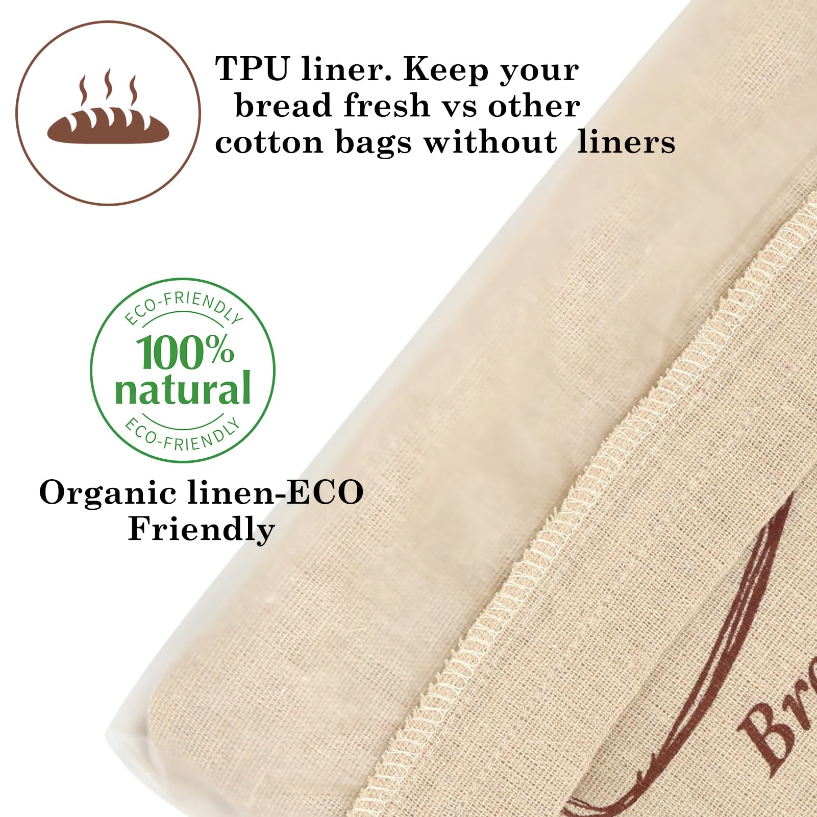 QUYANGCHIFENG 2Pcs Linen Reusable Bags for Homemade Sourdough Bread, Durable Bread Storage Keeper with Plastic Inner Lining, Gifts for Home Bakers - 12"x15"