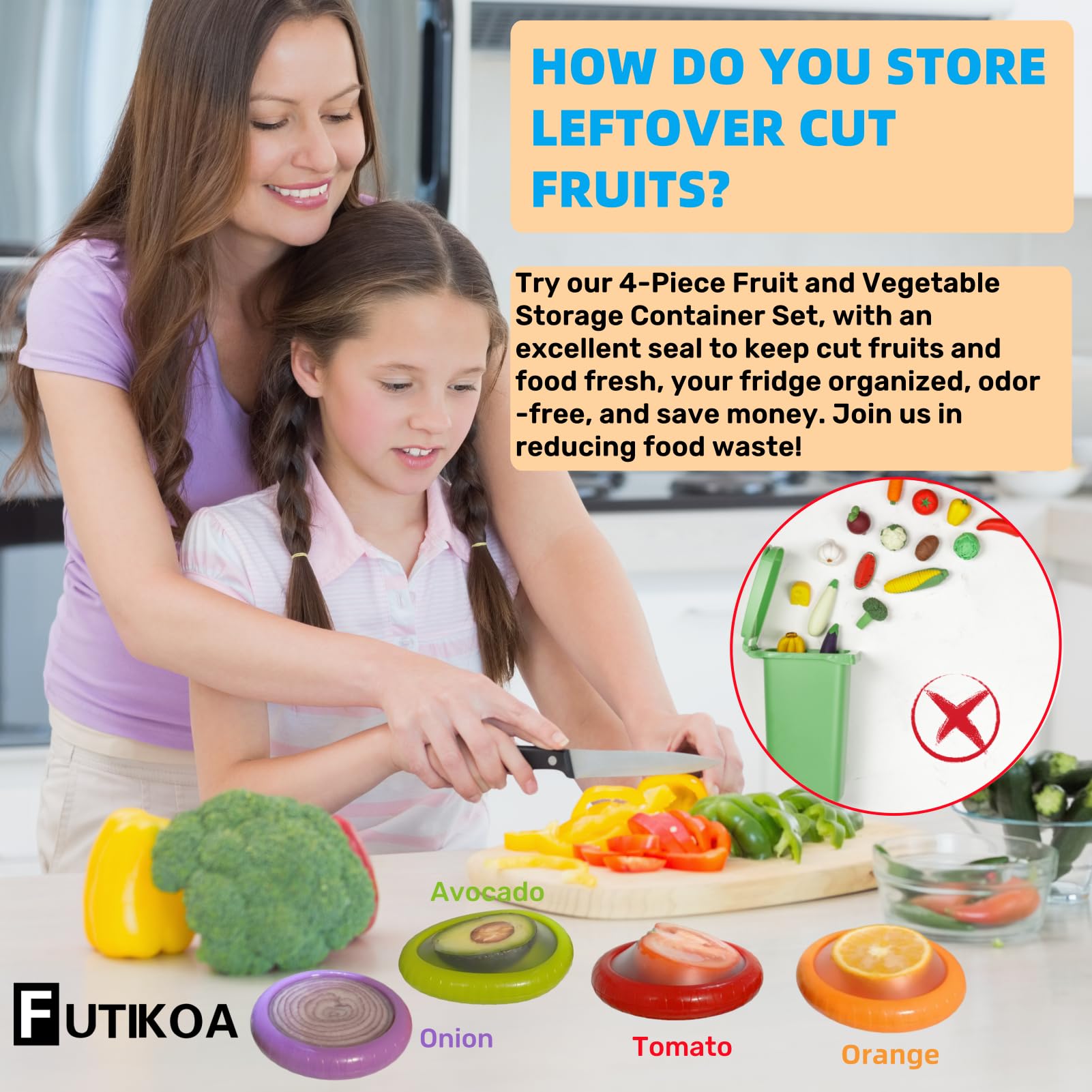 4 Pack Reusable Silicone Food Storage Containers - Avocado Saver & Onion Storage, BPA-Free, Fruit and Vegetable Anti-Oxidation Storage Box, Prevent Flavor Mixing, Fresh Pod for Fridge, Keep Fresh