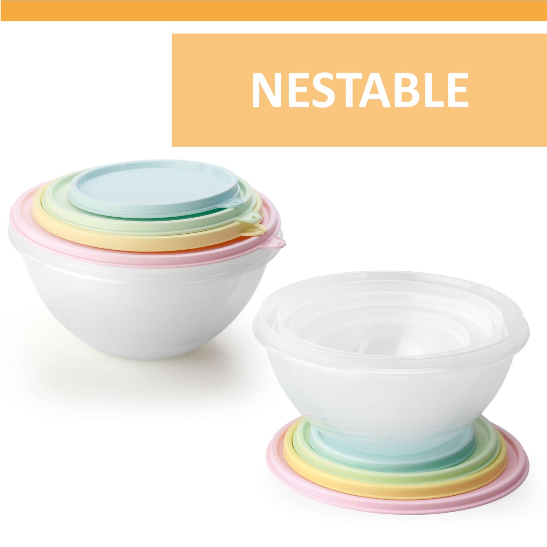 Food Storage Containers with Lids Set of 4 - 60oz, 40oz, 27oz, 13oz Meal Prep Containers Reusable Plastic β Food Safe Round Nesting Bowls with Airtight Leakproof Lids β Freezer and Dishwasher Safe