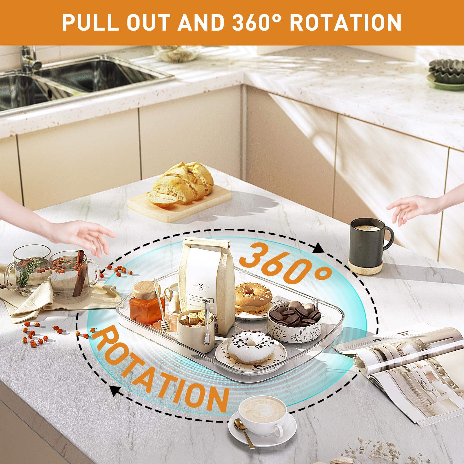 SPACEKEEPER Lazy Susan Turntable Organizer for Fridge Organization and Storage, Rectangle Turntable Lazy Susan Spice Rack for Cabinet Pantry Countertop Fridge Organizers, 2 Pack