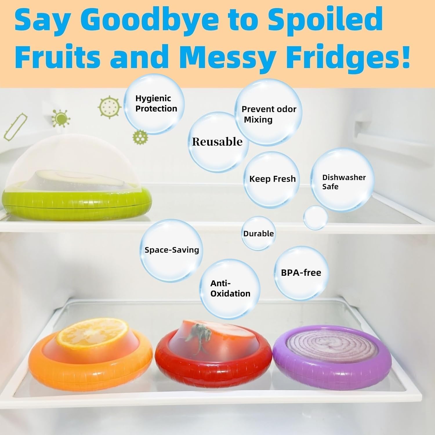 4 Pack Reusable Silicone Food Storage Containers - Avocado Saver & Onion Storage, BPA-Free, Fruit and Vegetable Anti-Oxidation Storage Box, Prevent Flavor Mixing, Fresh Pod for Fridge, Keep Fresh