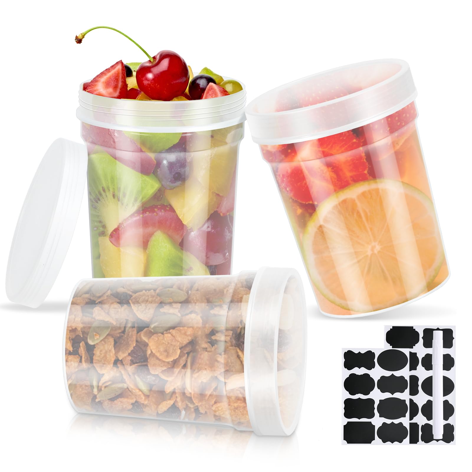 LEAWALK 32 oz Twist Top Deli Containers,Plastic Soup Freezer Food Storage Container With Lids, BPA Free,Leak Proof,Stackable,Microwave Dishwasher Safe-3 Pack