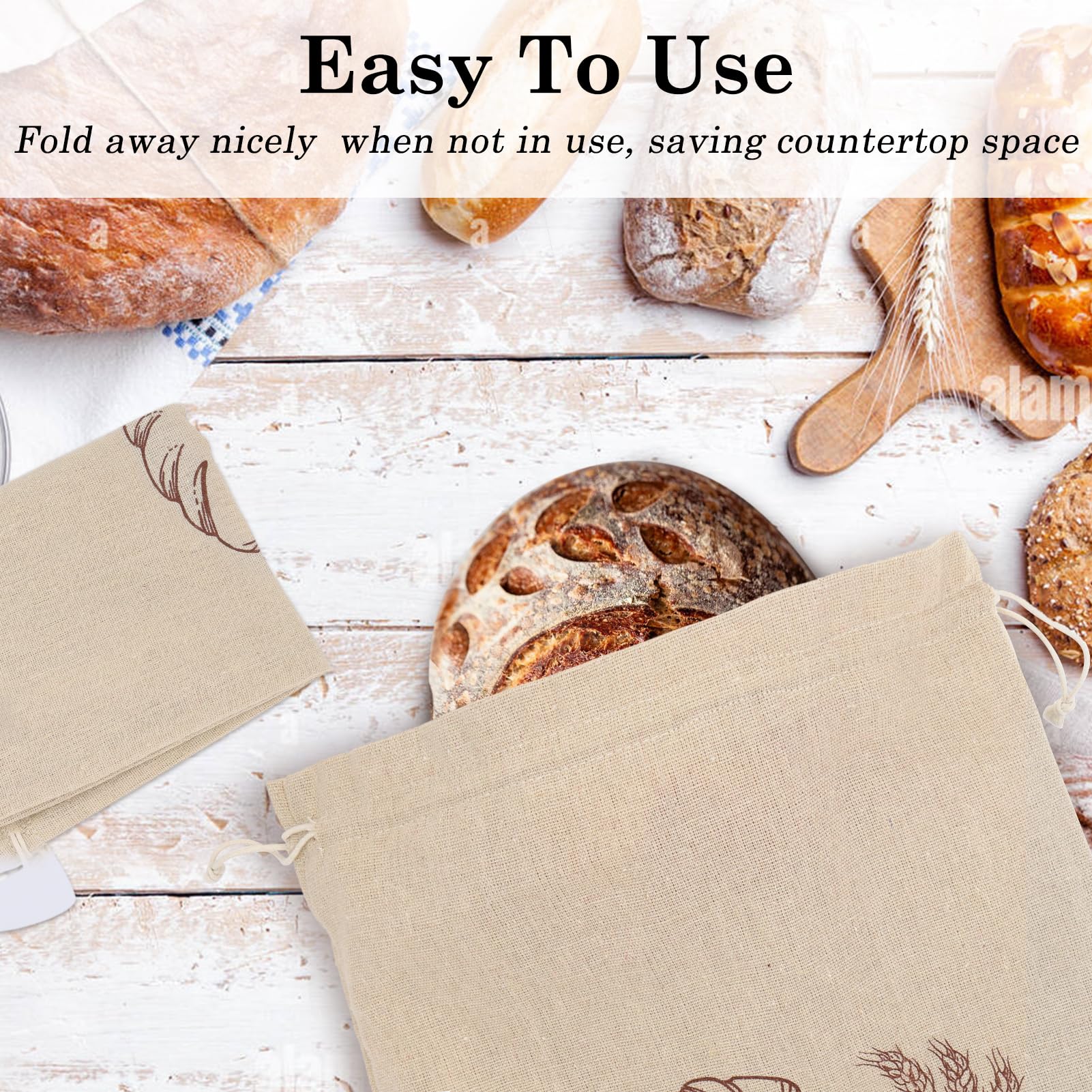 QUYANGCHIFENG 2Pcs Linen Reusable Bags for Homemade Sourdough Bread, Durable Bread Storage Keeper with Plastic Inner Lining, Gifts for Home Bakers - 12"x15"