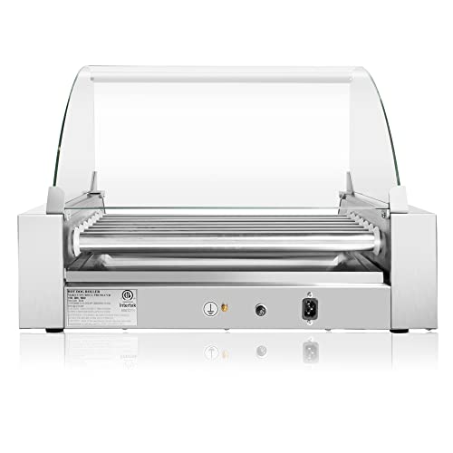 Olde Midway PRO18 Electric Grill Cooker Machine, 18 Hot Dog 7 Roller with Cover, Commercial Grade, Stainless Steel