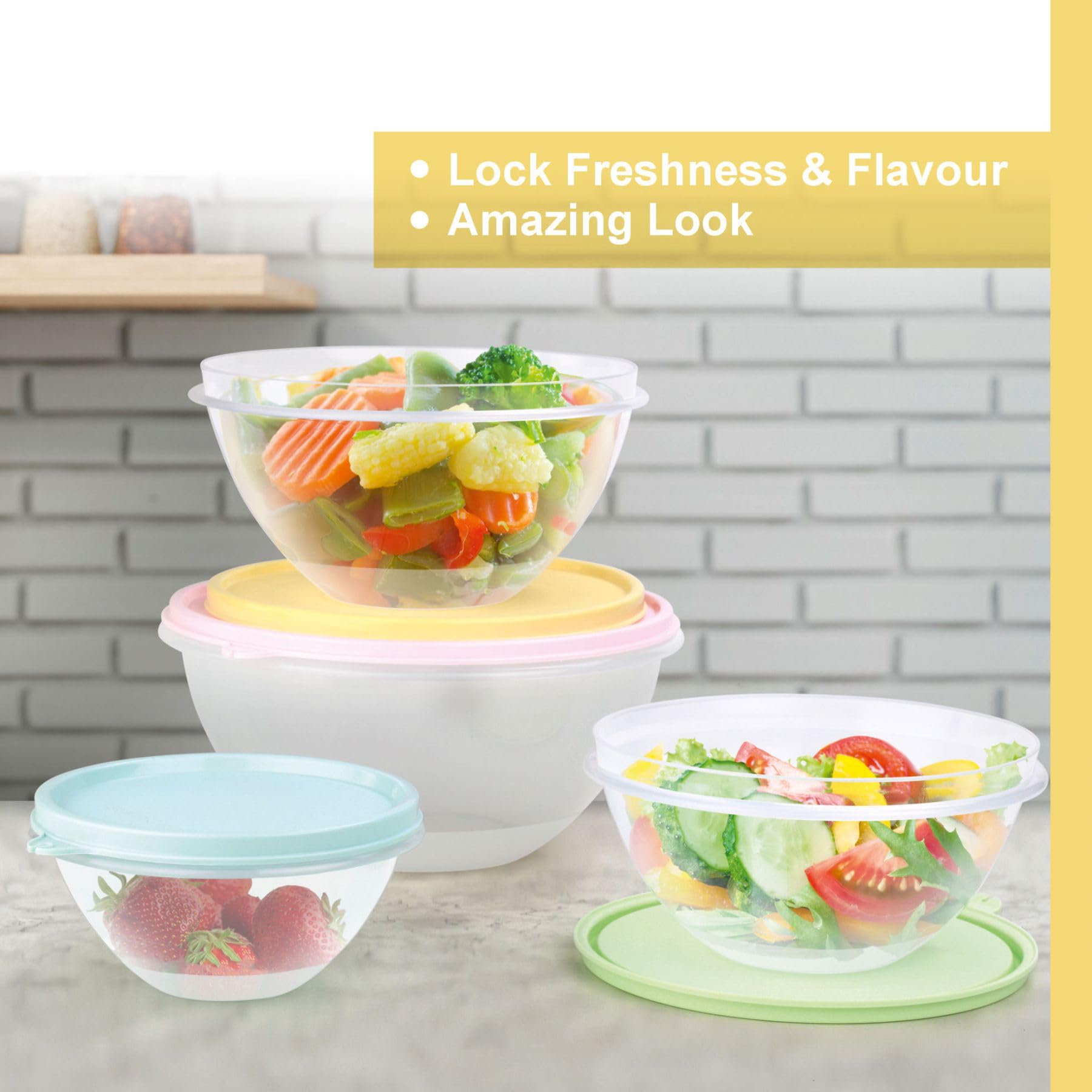 Food Storage Containers with Lids Set of 4 - 60oz, 40oz, 27oz, 13oz Meal Prep Containers Reusable Plastic β Food Safe Round Nesting Bowls with Airtight Leakproof Lids β Freezer and Dishwasher Safe