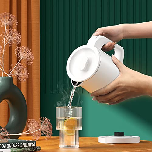Small Electric Kettle Stainless Steel, 0.8L Portable Travel Kettle with Double Wall Construction, Mini Hot Water Boiler Heater, Electric Tea Kettle for Business Trip, Camping, Travel, Office (White)