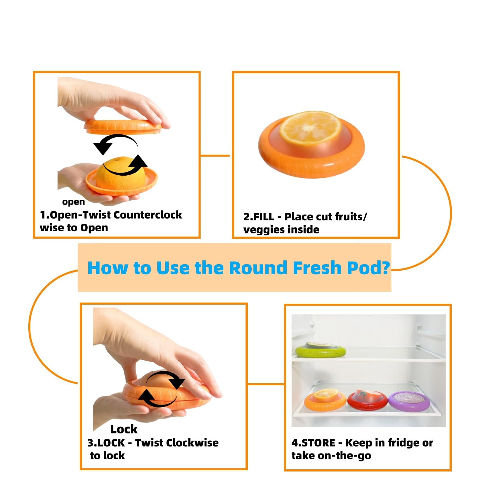 4 Pack Reusable Silicone Food Storage Containers - Avocado Saver & Onion Storage, BPA-Free, Fruit and Vegetable Anti-Oxidation Storage Box, Prevent Flavor Mixing, Fresh Pod for Fridge, Keep Fresh