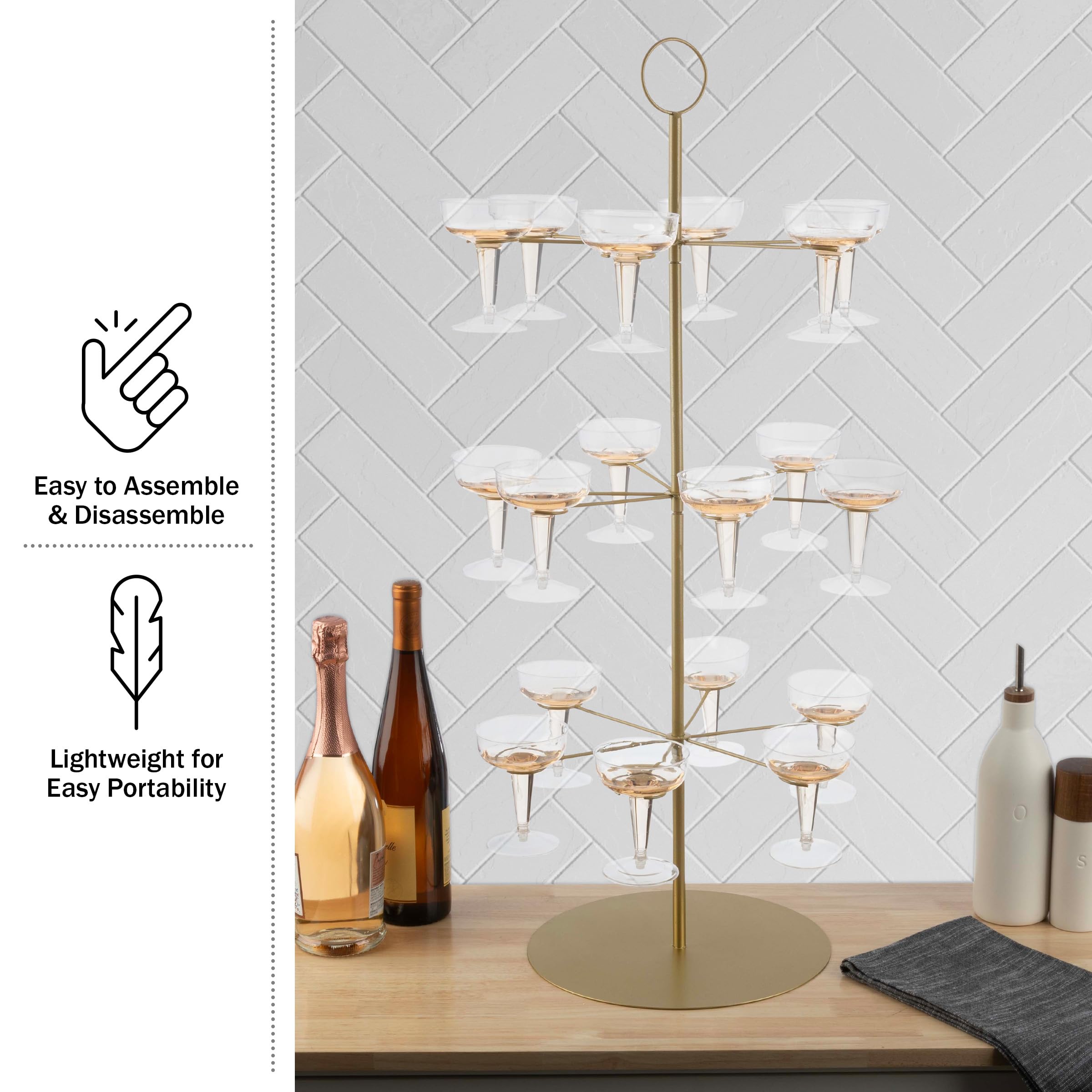 Lavish Home Cocktail Tree Stand - 3-Tier Champagne Tower Holds 18 Stemware Glasses - For Wedding, Shower, or Engagement Party Decorations (Gold)