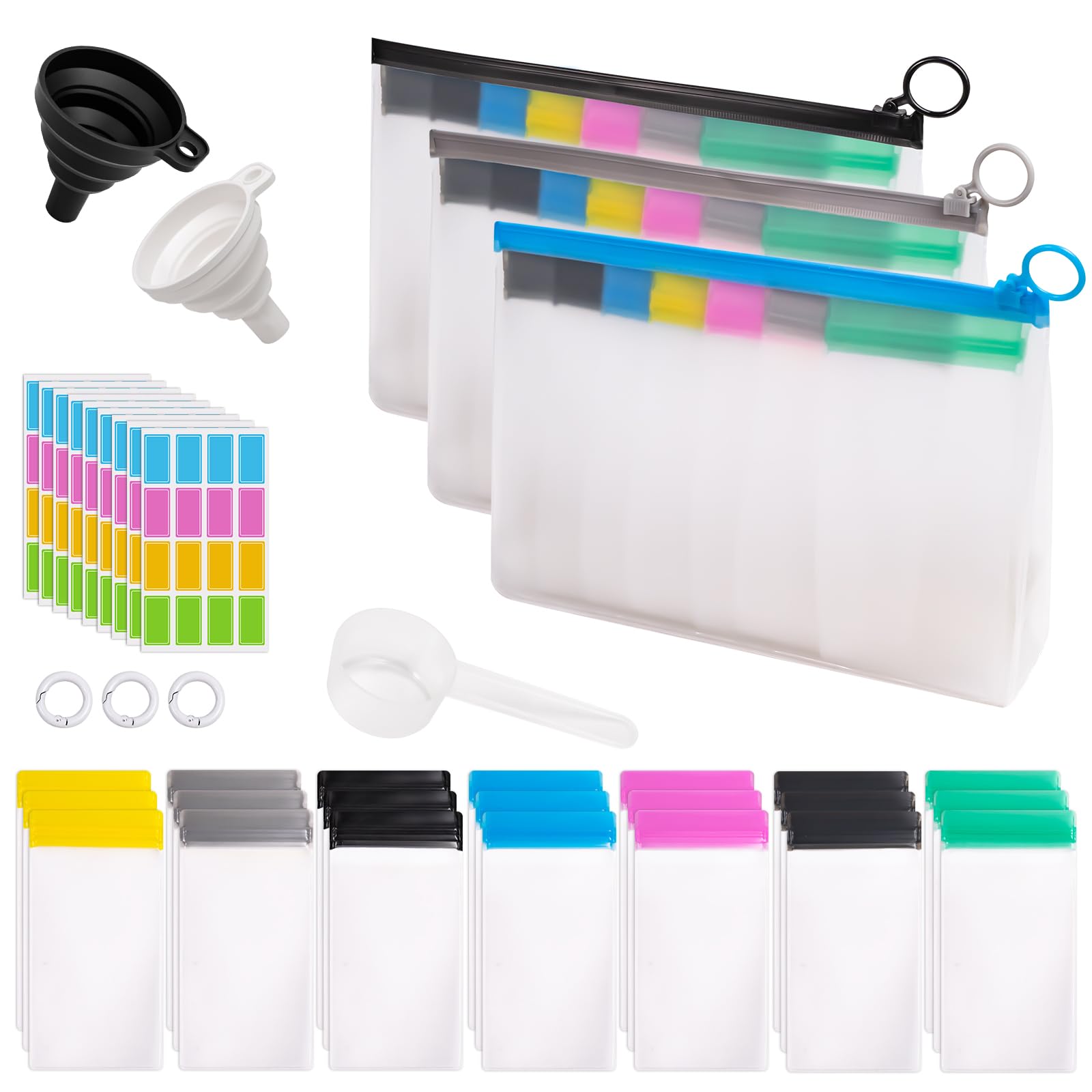 VIVP Protein Powder Travel Container Set Reusable Powder Supplement Container To Go Portable Travel Powder Organizer Zip up Bags with Funnels for Workout, Fitness, Travel, Business Trip