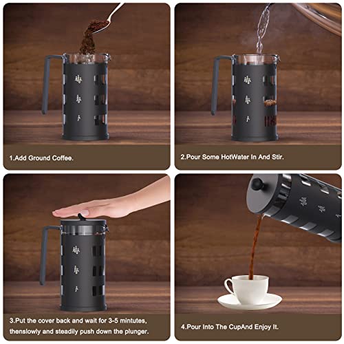 LapEasy French Press Coffee Maker, 34 Ounce (1000 ml) Thickened Borosilicate Glass Camping Coffee Makers with 3 Filter Screens, Coffee Press Dishwasher Safe, for 8 CUP