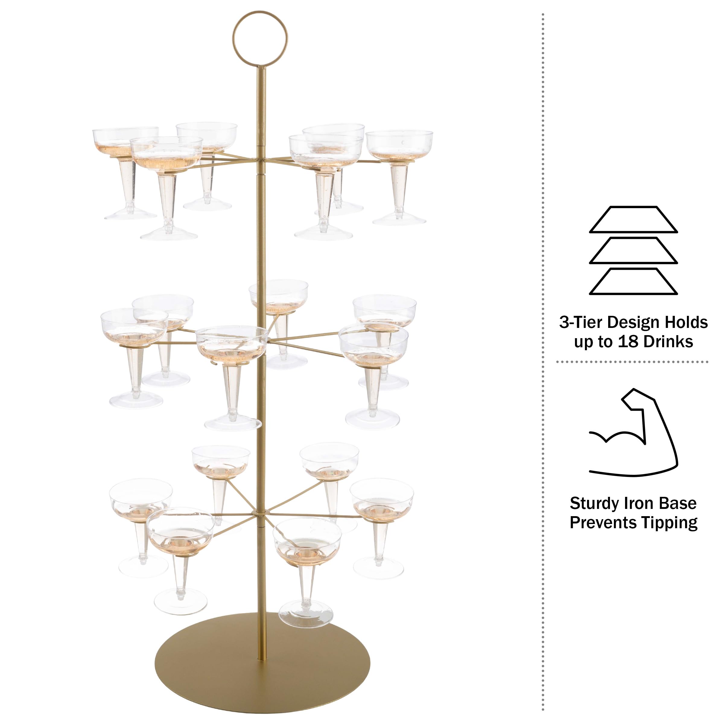 Lavish Home Cocktail Tree Stand - 3-Tier Champagne Tower Holds 18 Stemware Glasses - For Wedding, Shower, or Engagement Party Decorations (Gold)